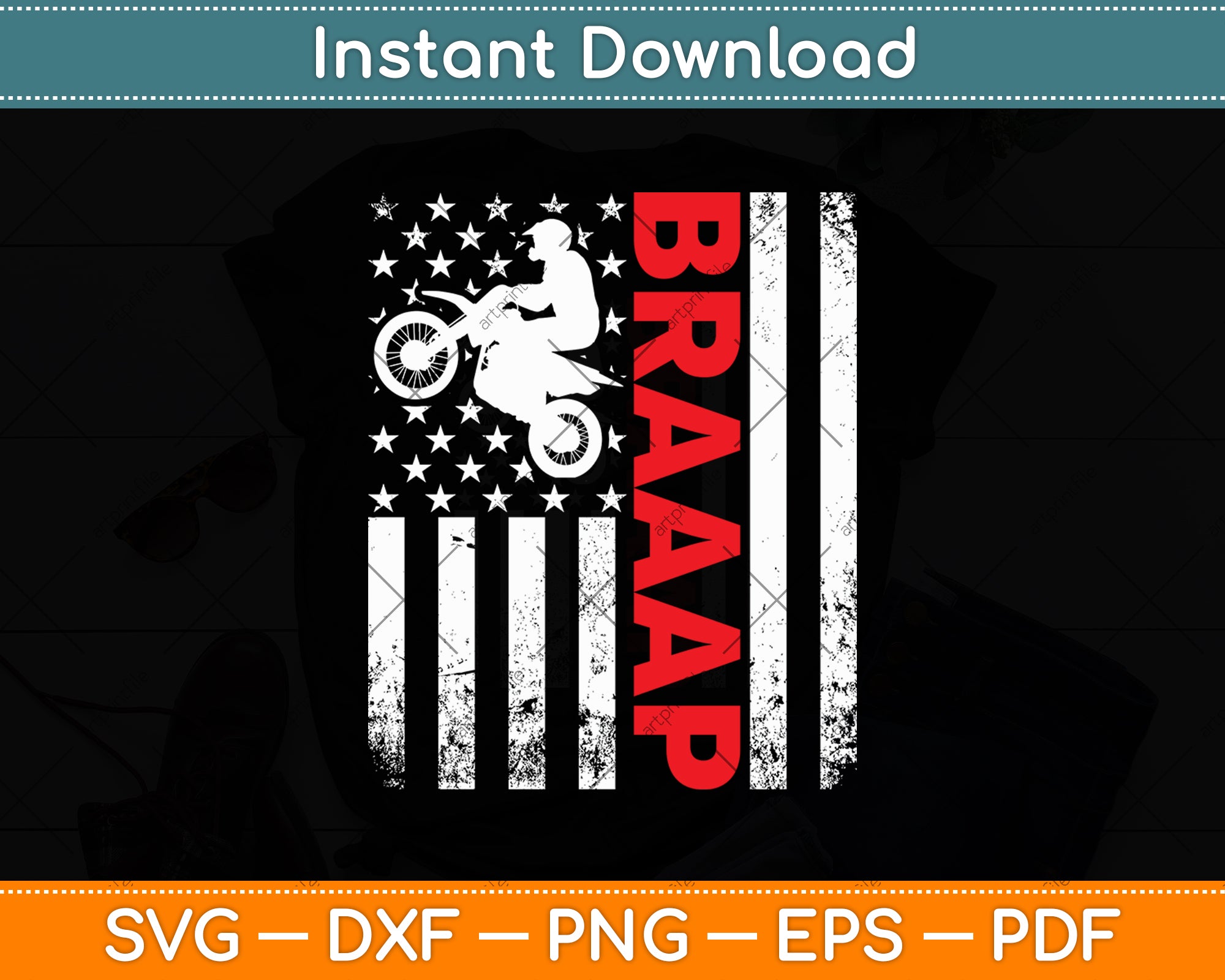 Braaap Vintage USA American Flag Tee Motocross Dirt Bike Svg Cut File – artprintfile