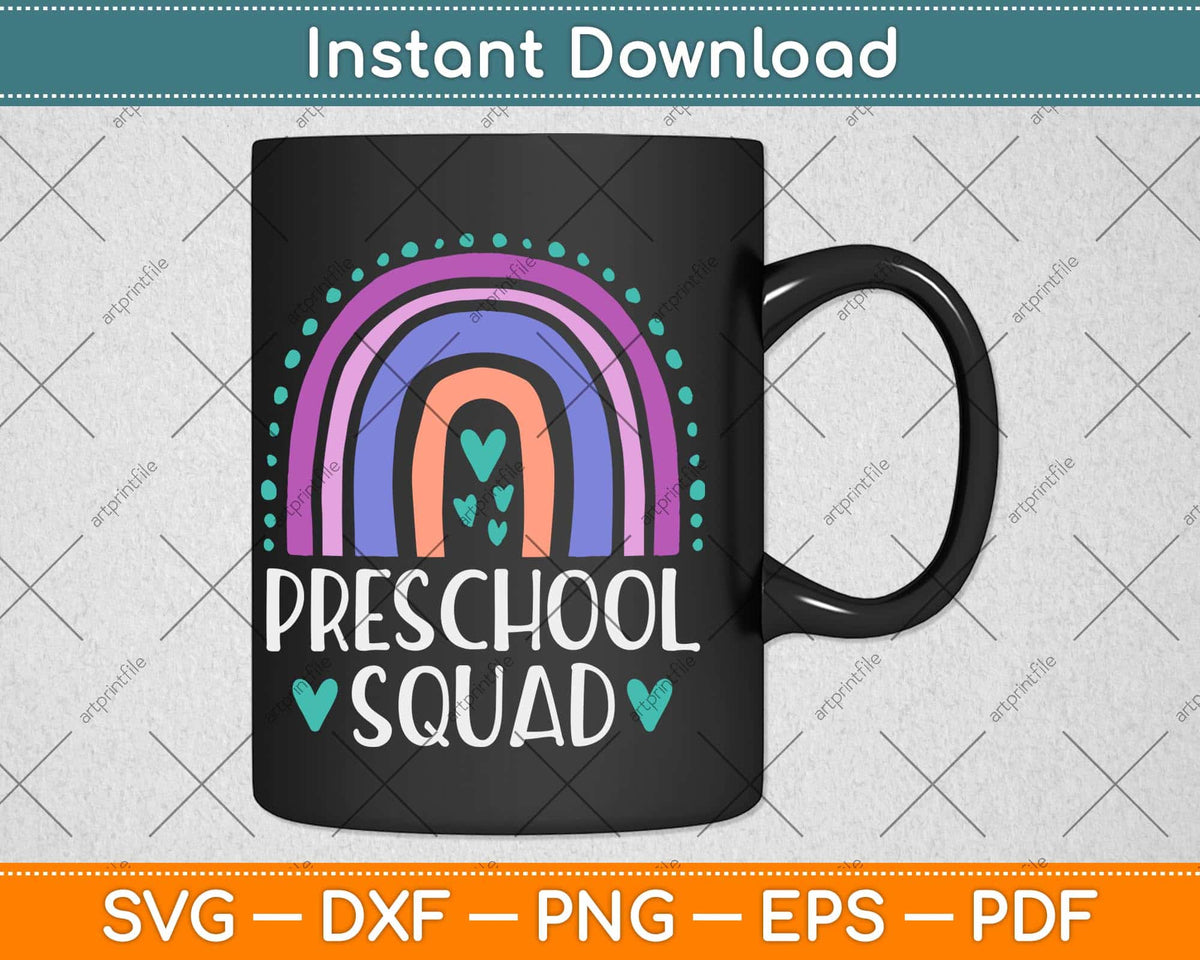 Preschool Squad Teacher Funny Rainbow Clover Back To School Svg File ...