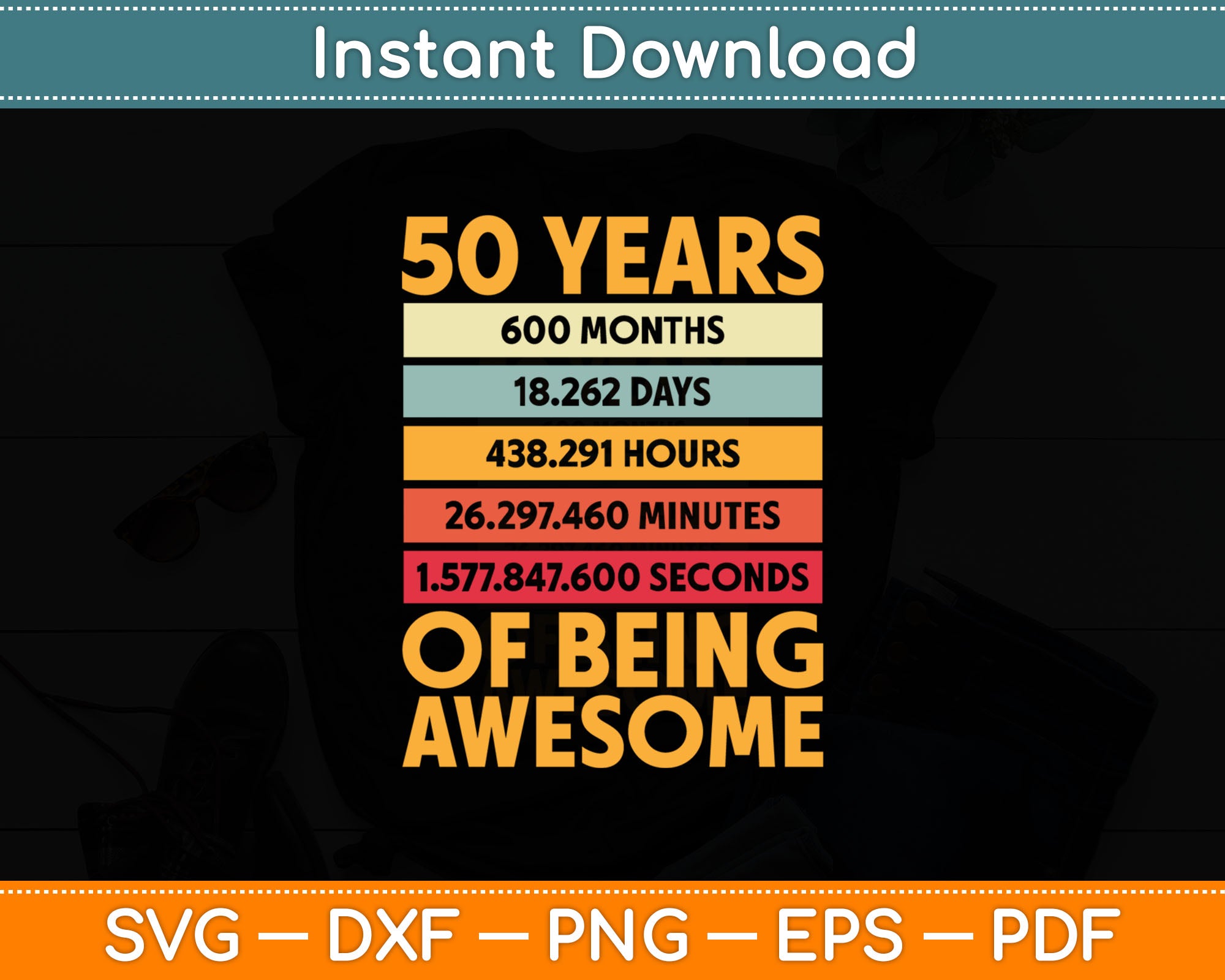 50 Years Awesome I Days Hours Minutes I 50th Birthday Svg Cutting File ...
