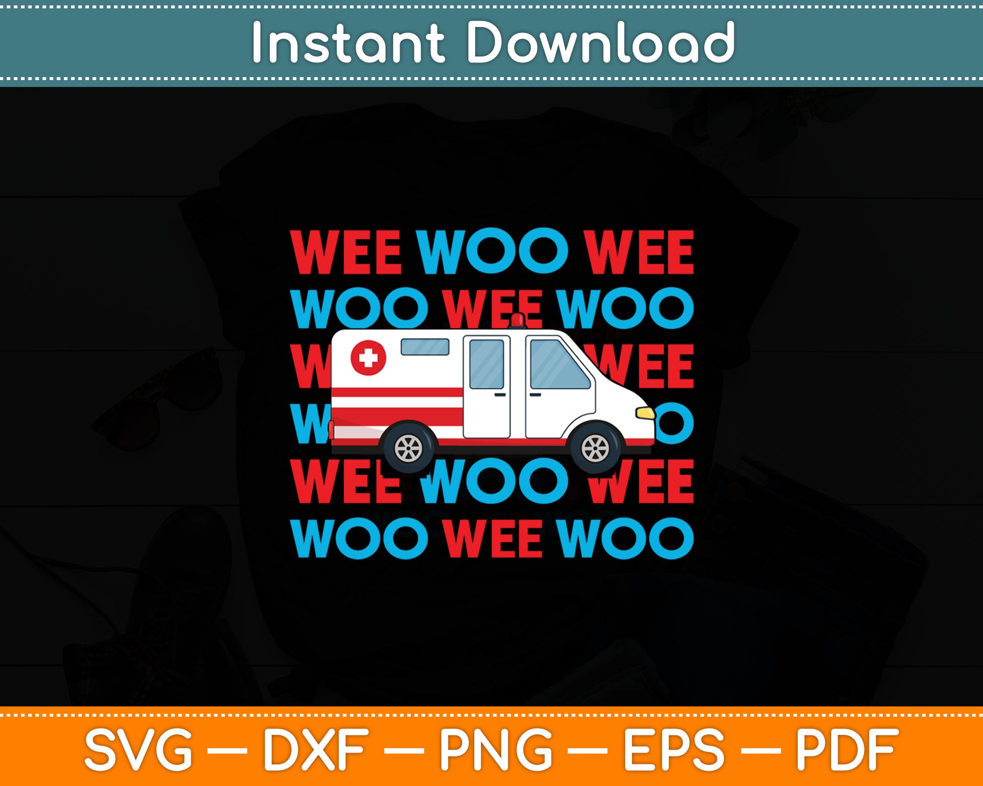 Ambulance EMT Paramedic for Kids Wee Woo Emergency Svg Cutting File ...