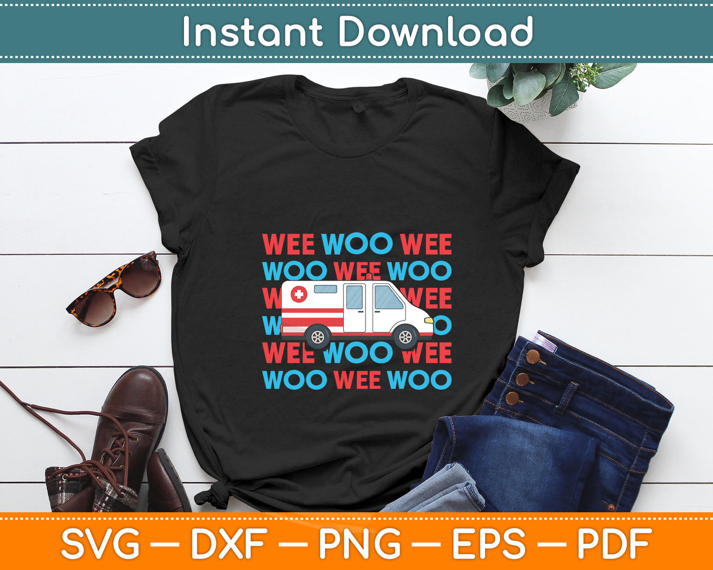 Ambulance EMT Paramedic for Kids Wee Woo Emergency Svg Cutting File ...