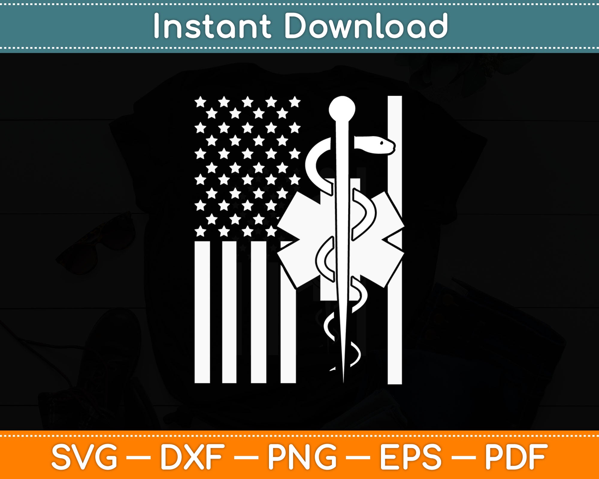 USA Flag Medical Symbol Black Patriotic Svg Digital Cutting File ...
