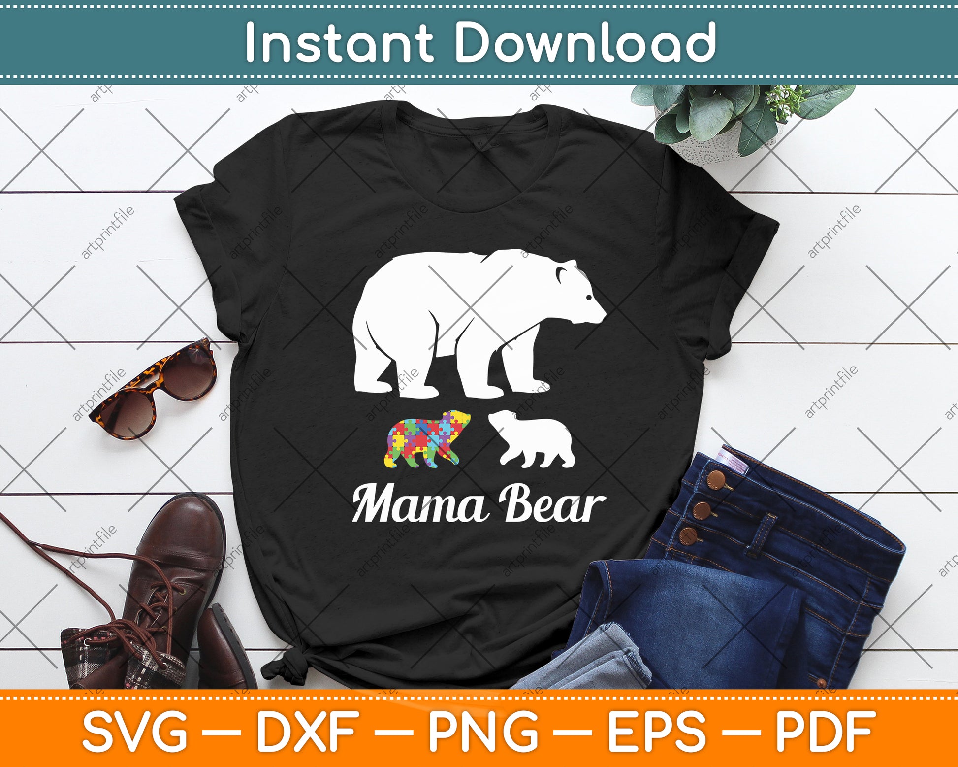 Autism Awareness Mama Bear Mom Autistic Child Svg Digital Cutting File ...