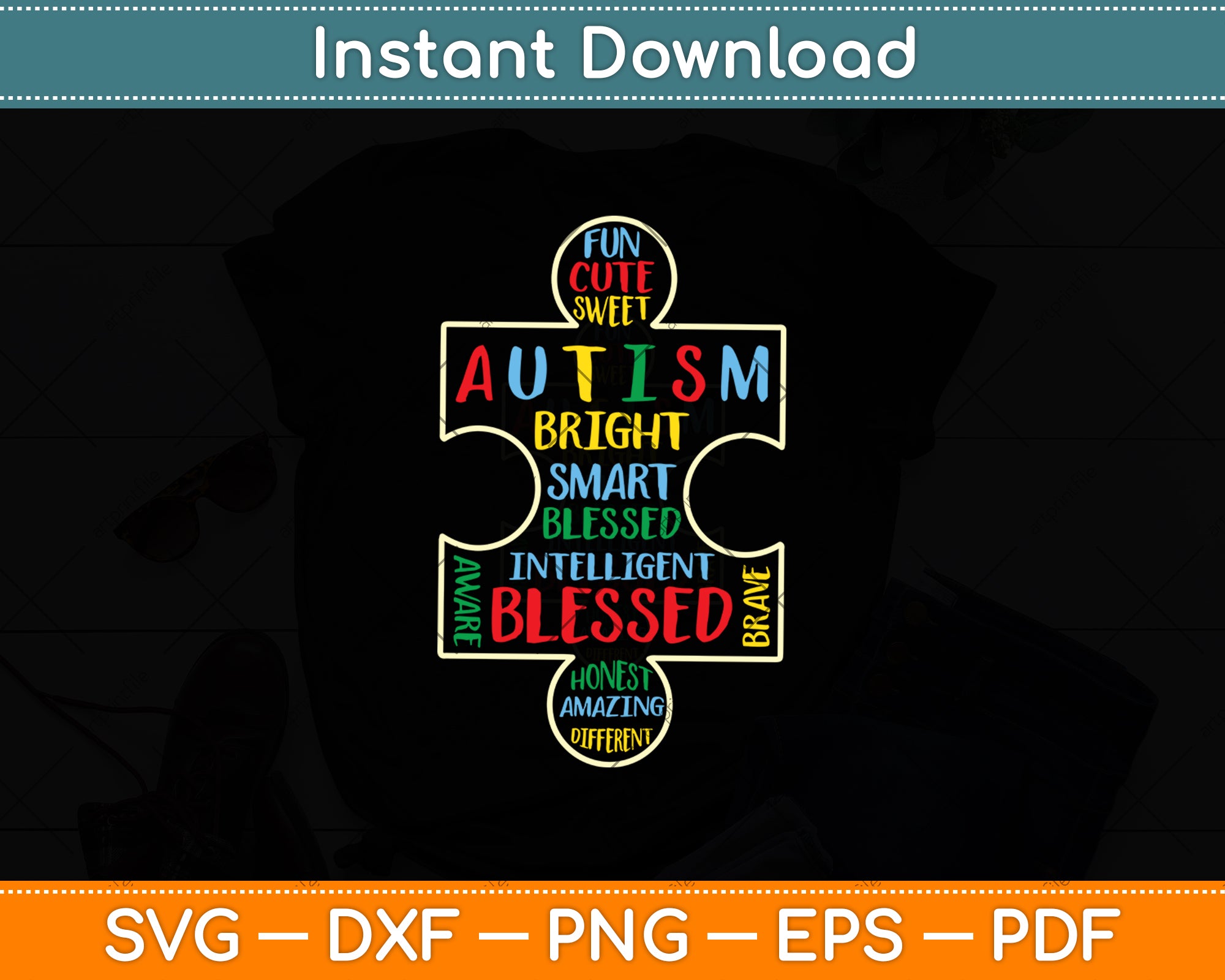 Autism Awareness Puzzle Piece Words Autistic Svg Digital Cutting File ...