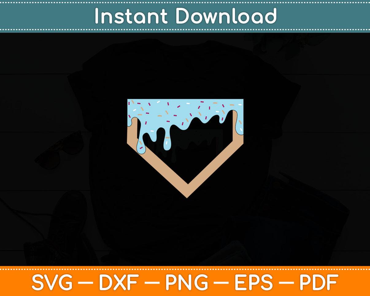 Baseball Ice Cream Dripping Baseball Home Plate Drip Svg Cutting File ...