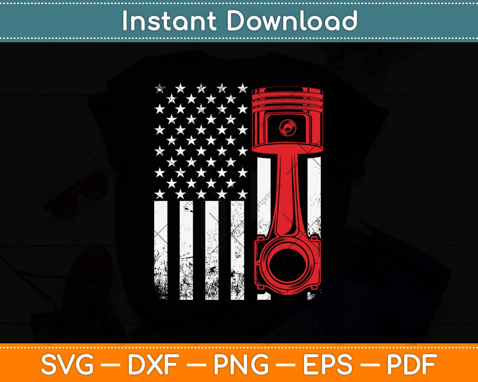Car Enthusiast Piston Muscle Car - American Flag 4th Of July Svg File ...