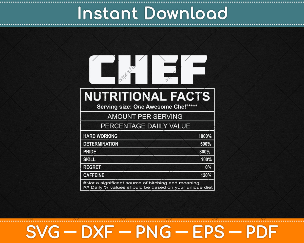 Chef Nutrition Fact Father's Day Svg Digital Cutting File – artprintfile
