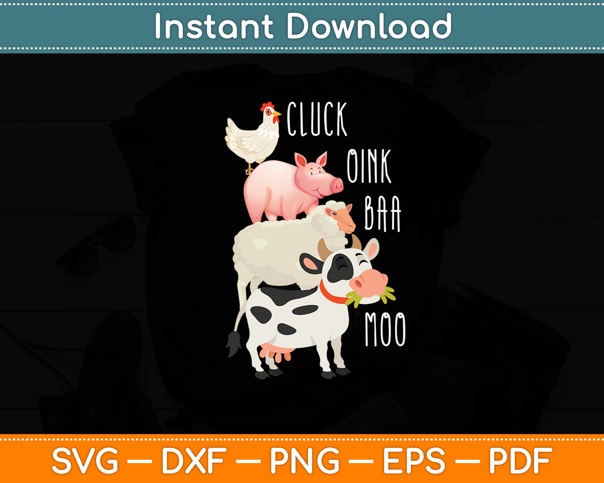 Cluck Oink Baa Moo Chicken Pig Sheep Cow Farmer Svg Cutting File ...
