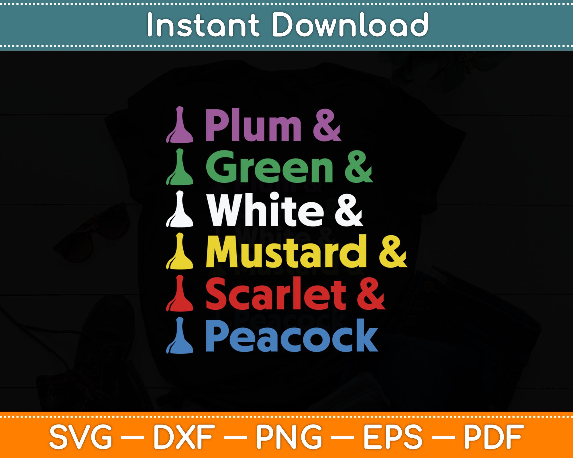 Clue Character Name Stack Game Pieces Big Text Svg Digital Cut File ...
