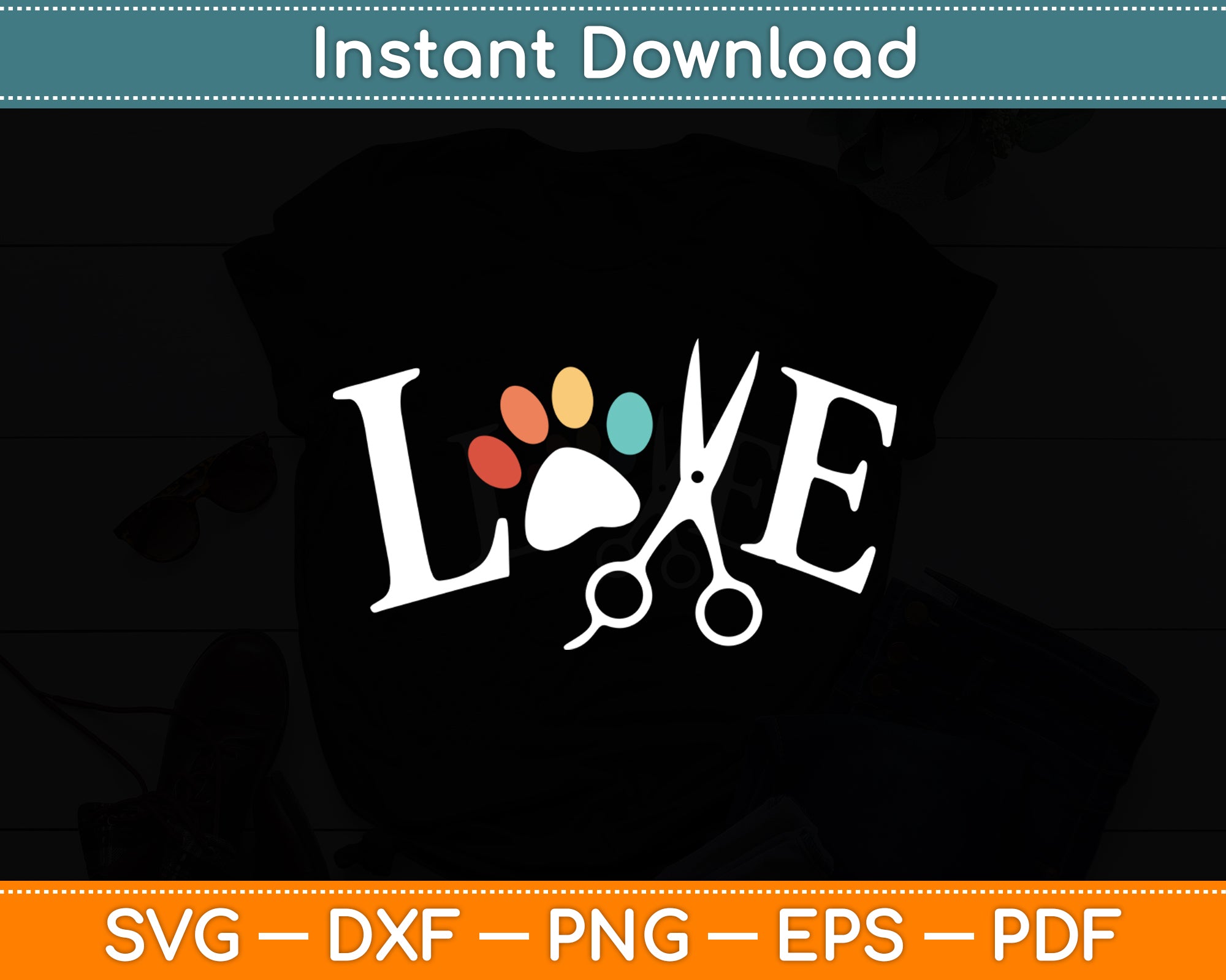 Dog Grooming Love Dogs Pet Daycare Groomer Vintage Paw Print Svg File ...