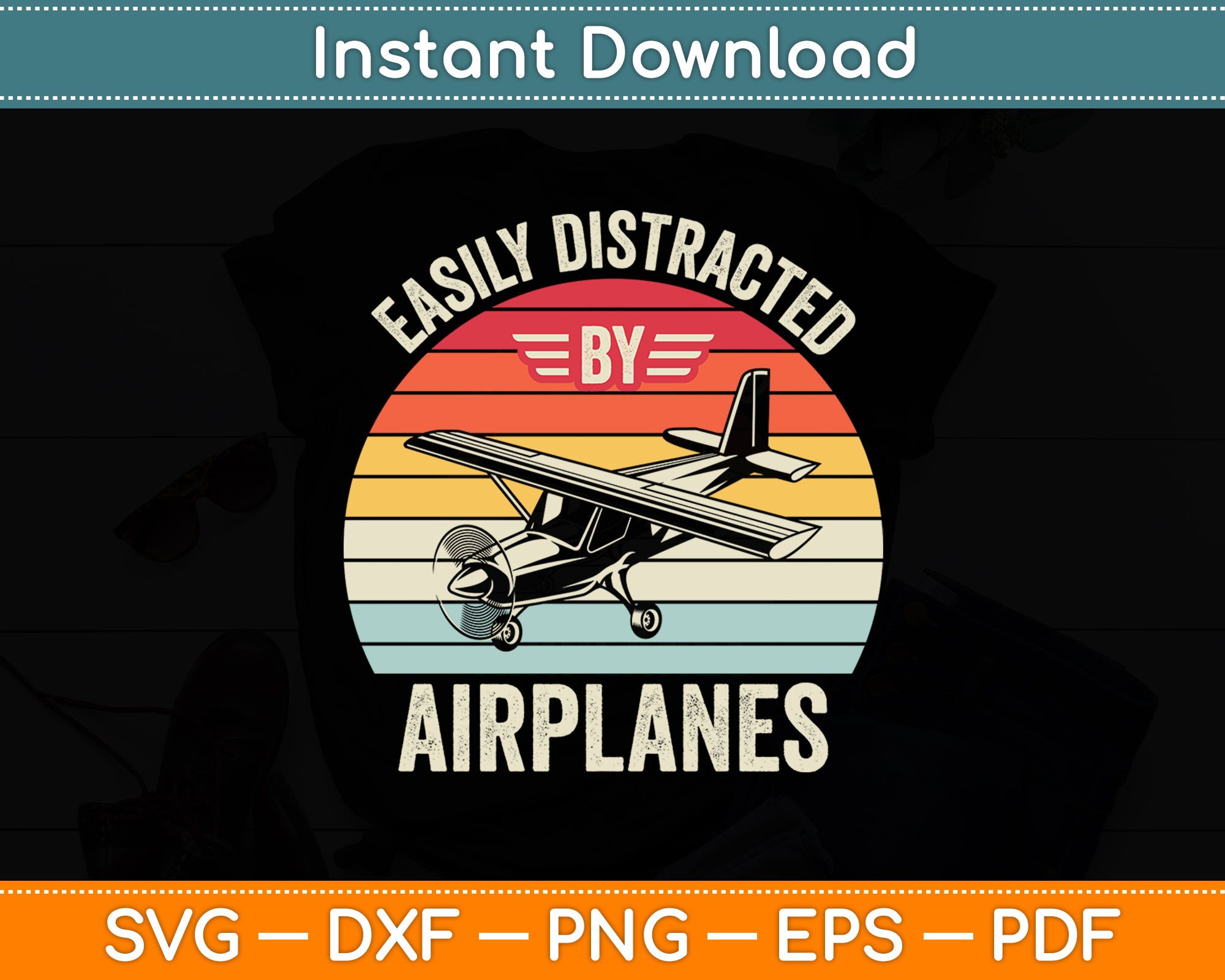 Vintage Retro Easily Distracted By Airplanes Airplane Lover Svg File ...