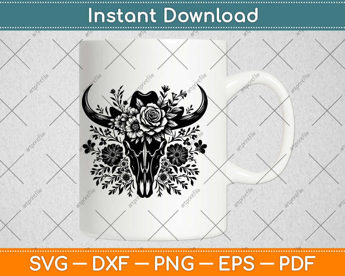 Floral Western Cow Skull Flowers Svg Digital Cutting File – artprintfile