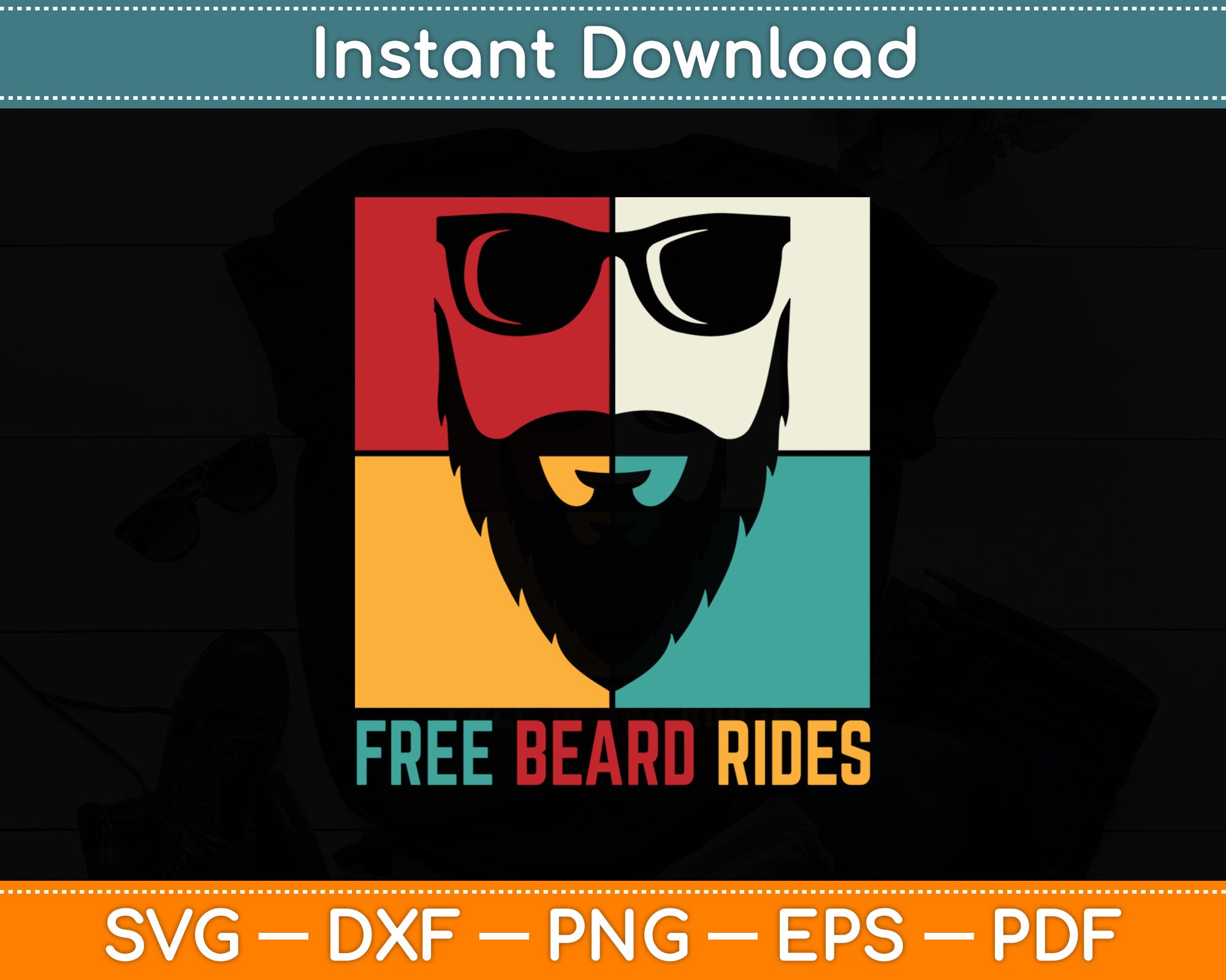 Father's Day Retro Free Beard Rides Husband Dad Bearded Svg Cut File ...