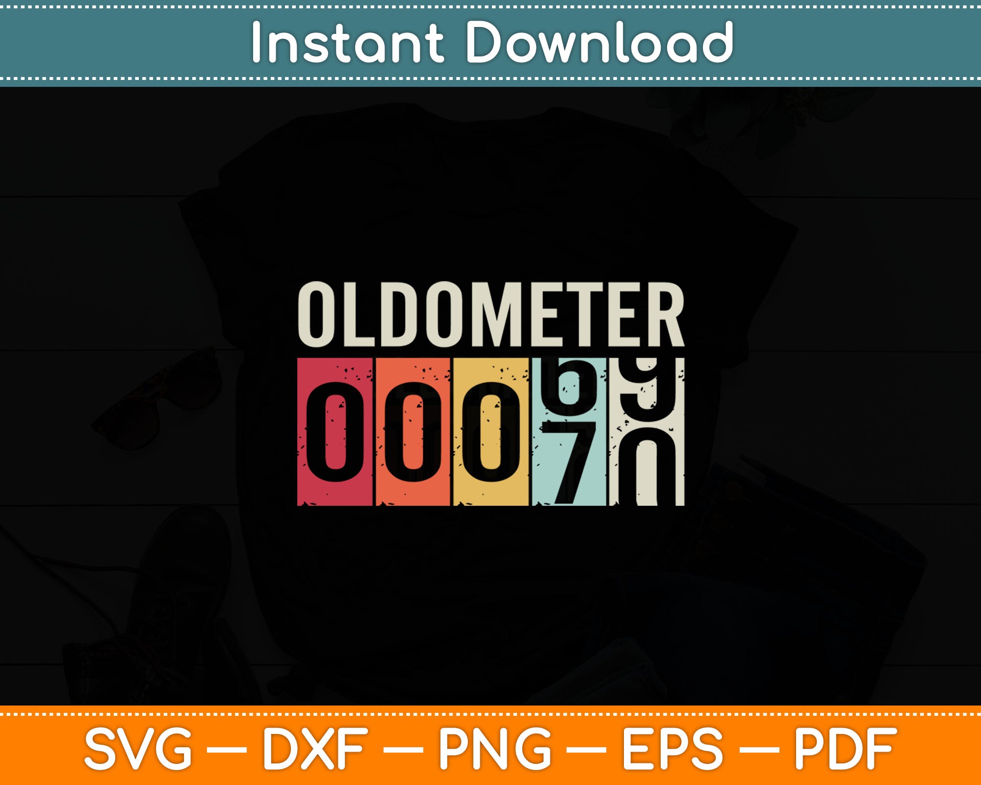 Funny 70 Years Old Oldometer Vintage 70th Birthday Odometer Svg File ...