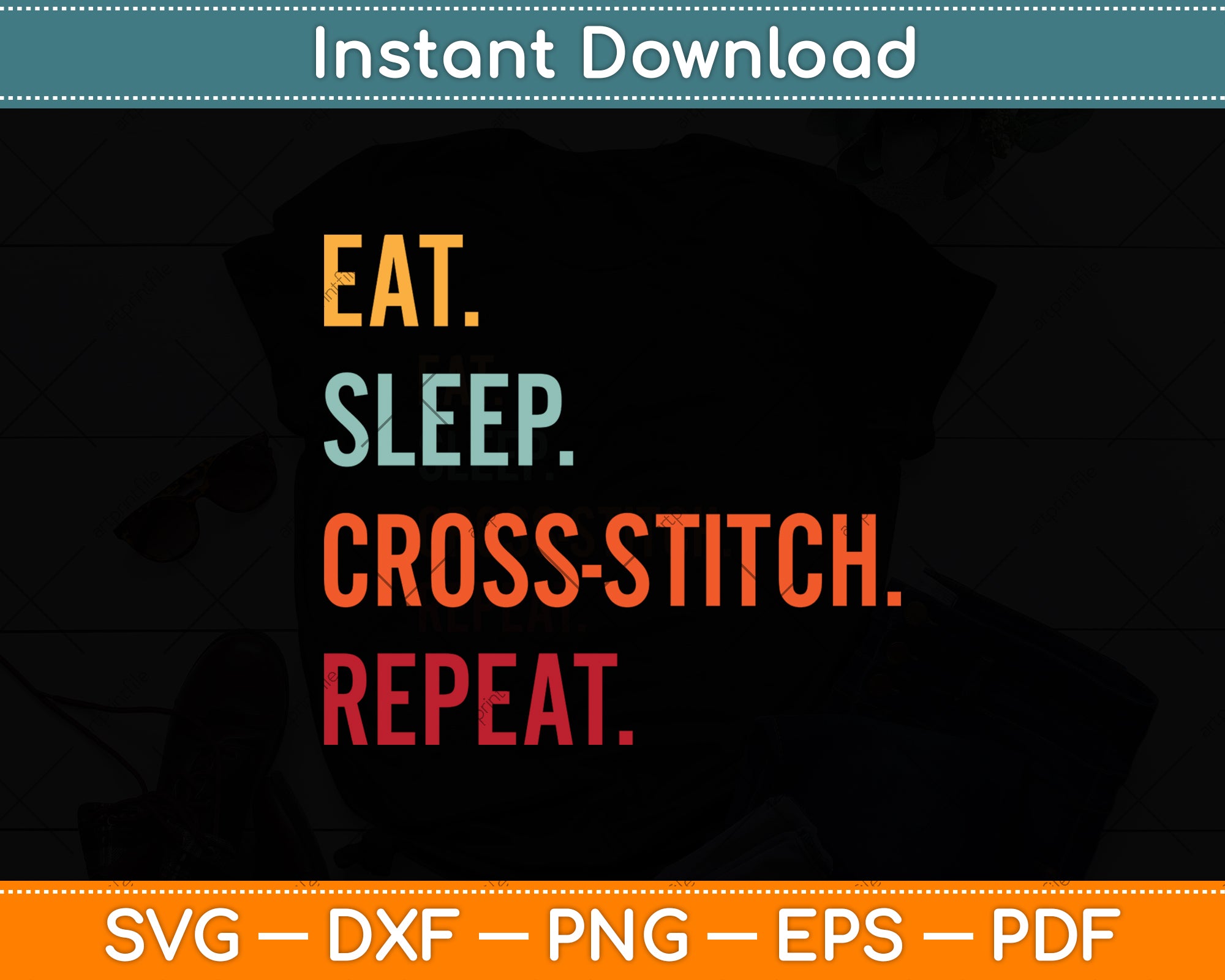 Funny Cross-stitch Gift Eat Sleep Cross-stitch Repeat Svg Cutting File ...