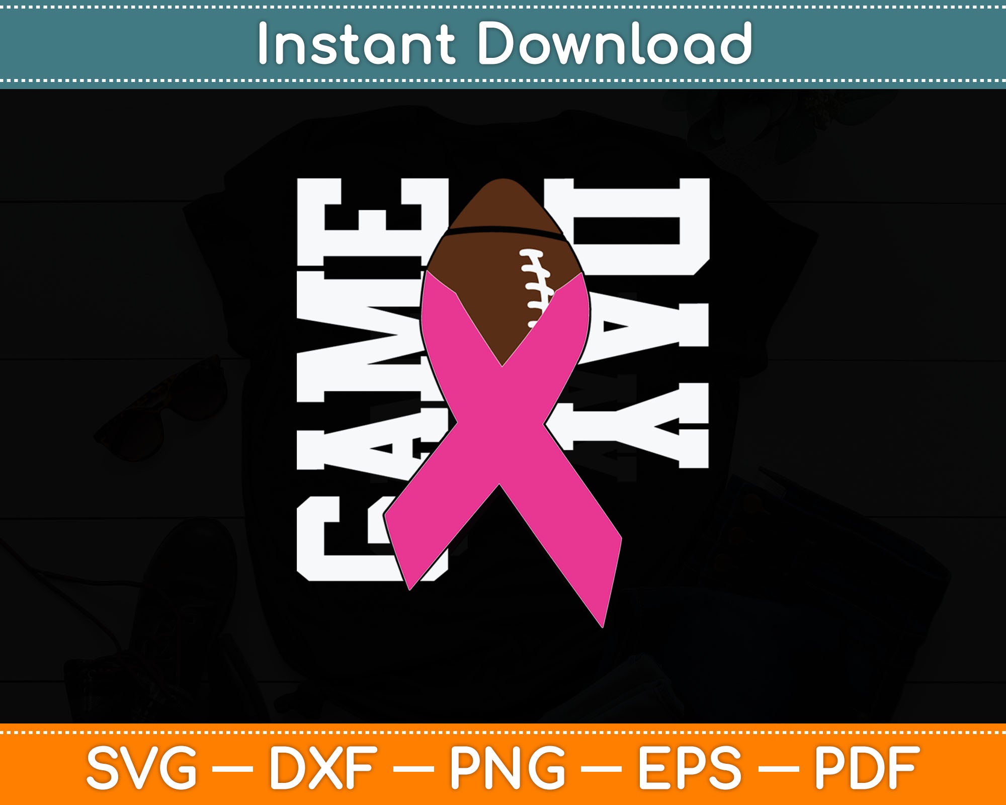 Game Day - Breast Cancer Awareness Pink Football Ribbon Svg Cut File ...