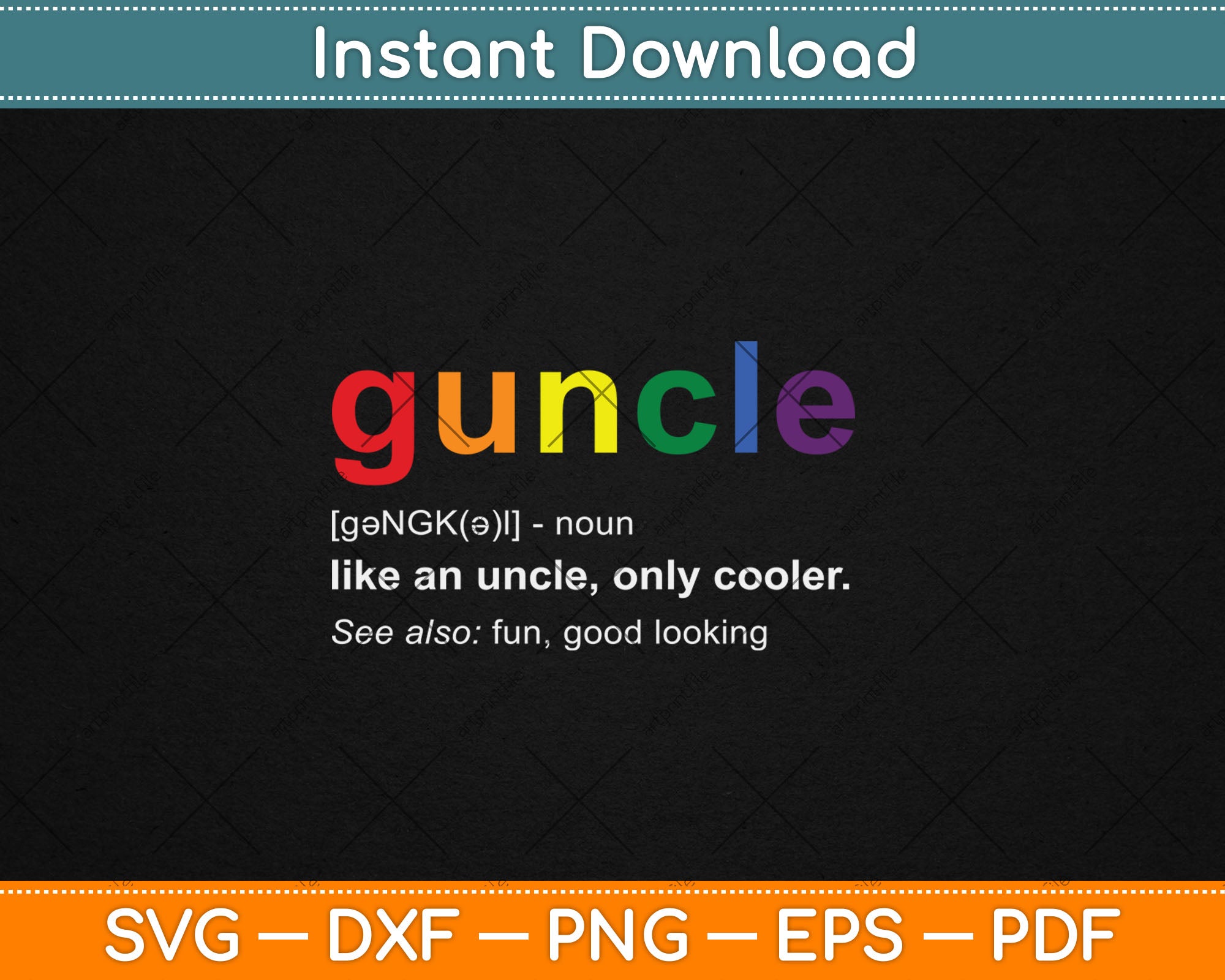 Guncle Definition Rainbow Pride Color Gift for Gay Uncle Svg Cut File ...