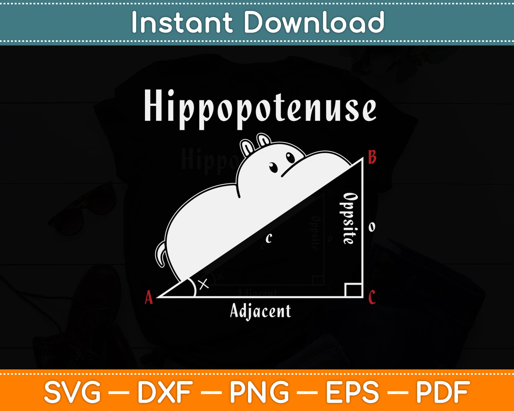 Hippopotenuse Hippopotamus Funny Math Geometry Svg Cutting File ...
