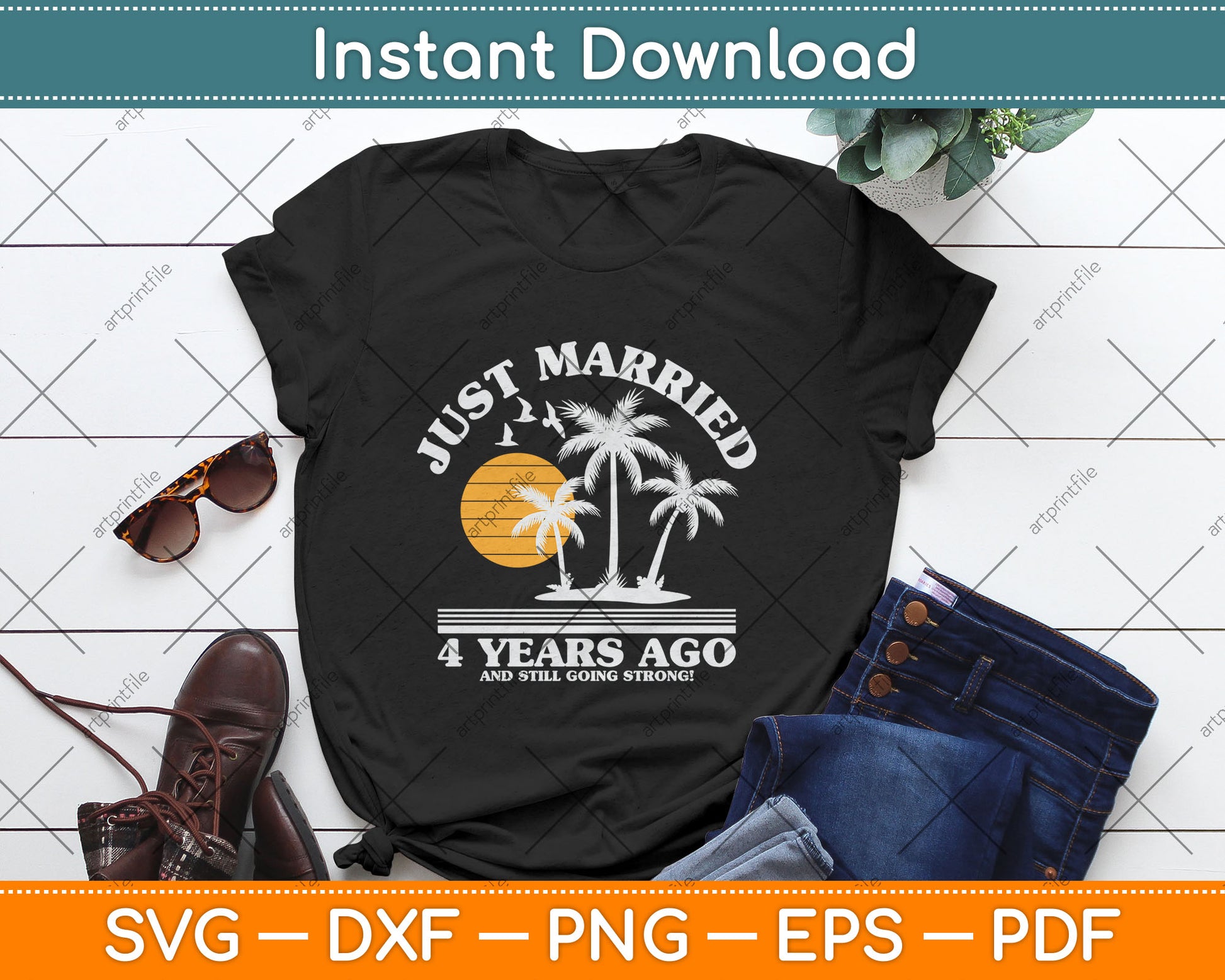 Just Married 4 Years Ago 4th Wedding Anniversary Svg Digital Cut File ...