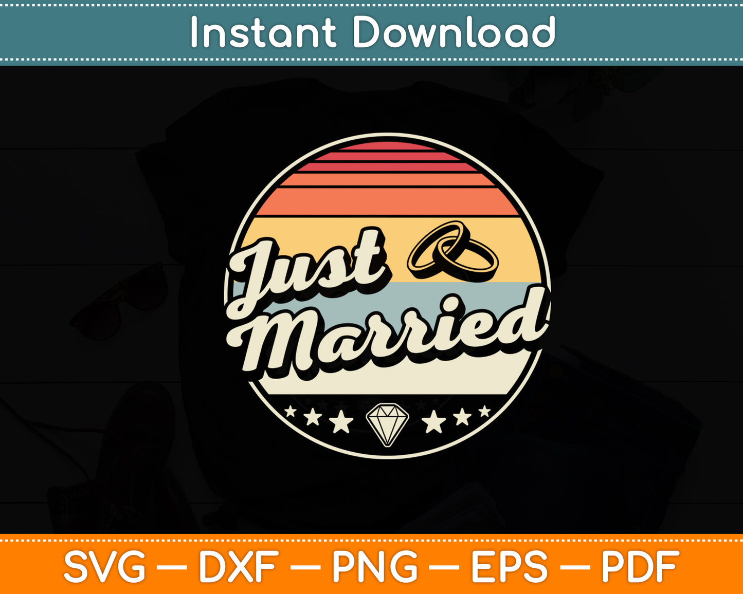 Just Married Couple Retro Vintage Svg Cutting File – artprintfile