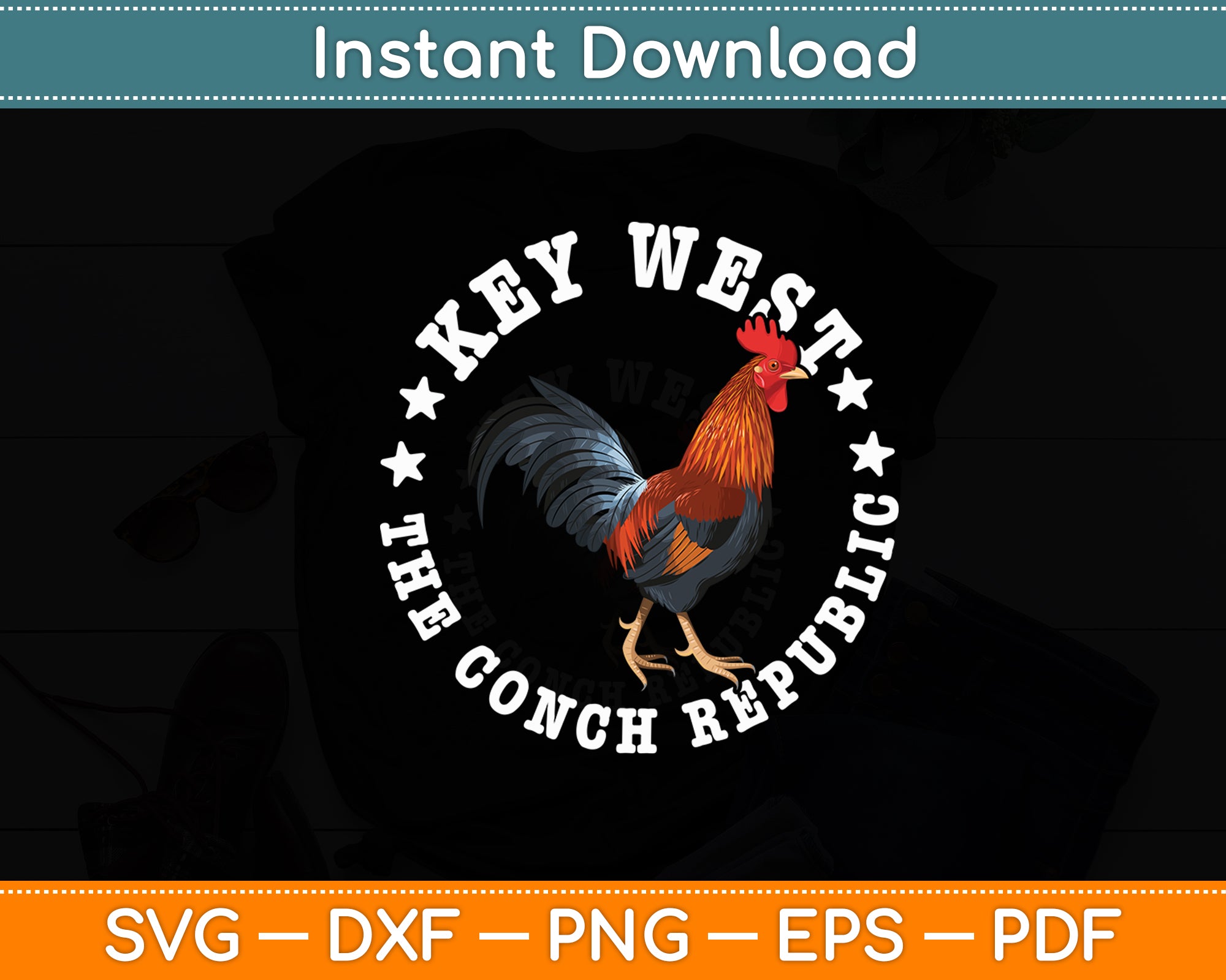 Key West The Conch Republic Vintage Rooster Svg Cutting File – artprintfile