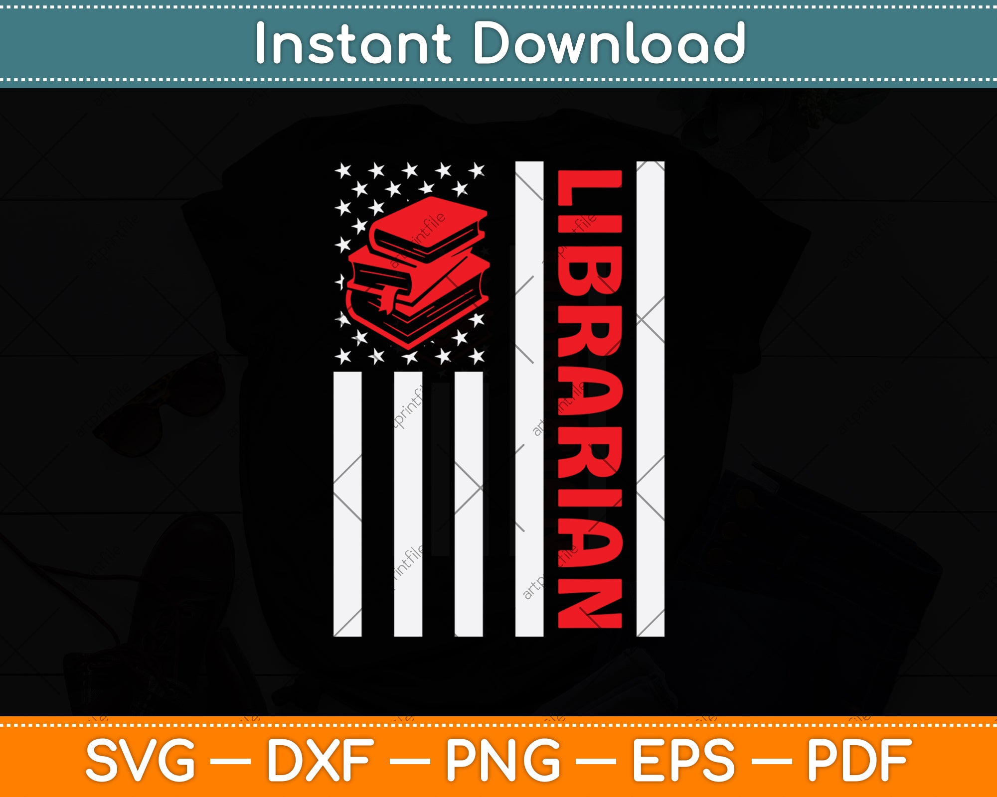 Patriotic Library Book Reading Librarian Dad American Flag Svg File ...