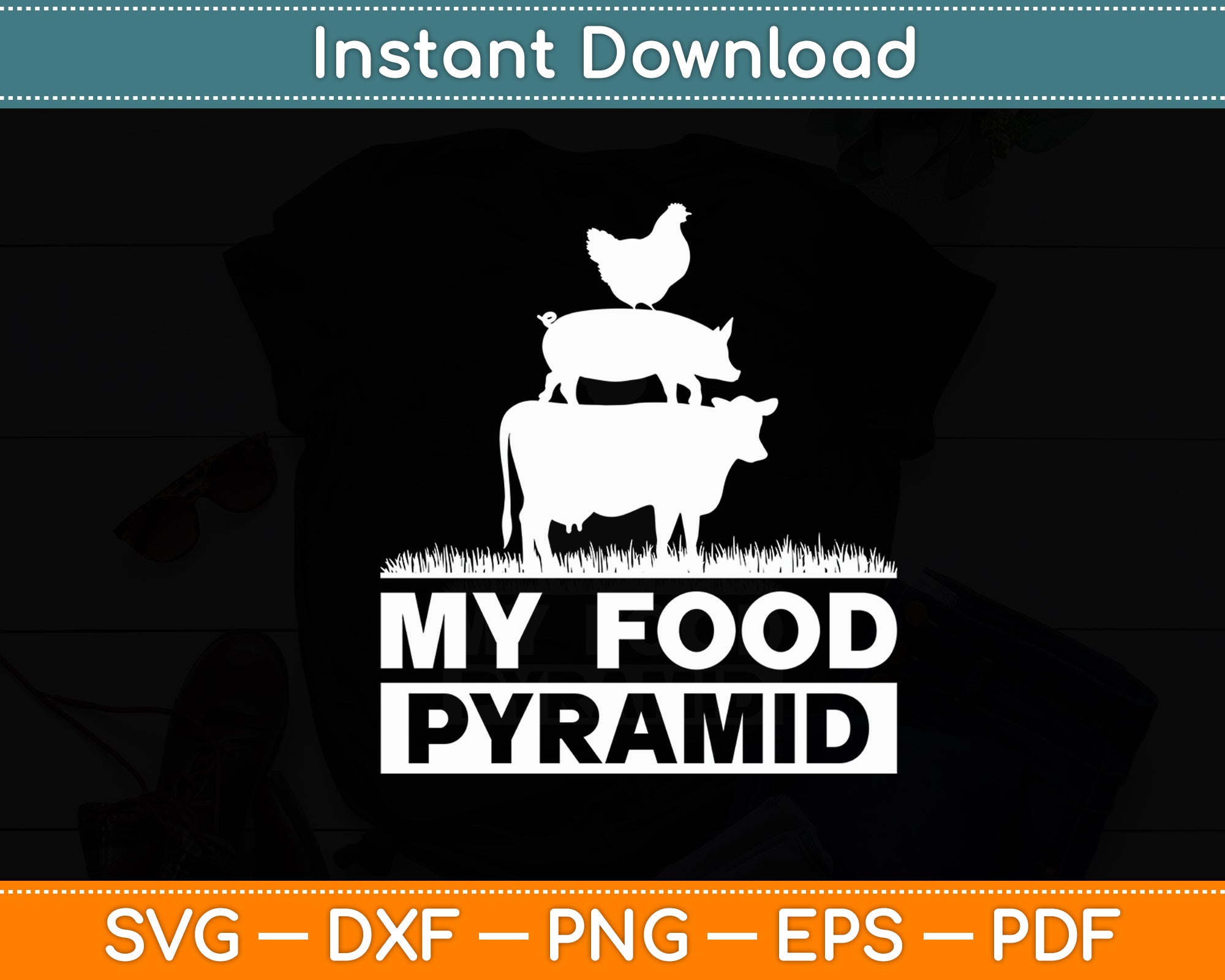 My Food Pyramid Cow Pig Chicken Retro Funny Svg Cutting File – artprintfile