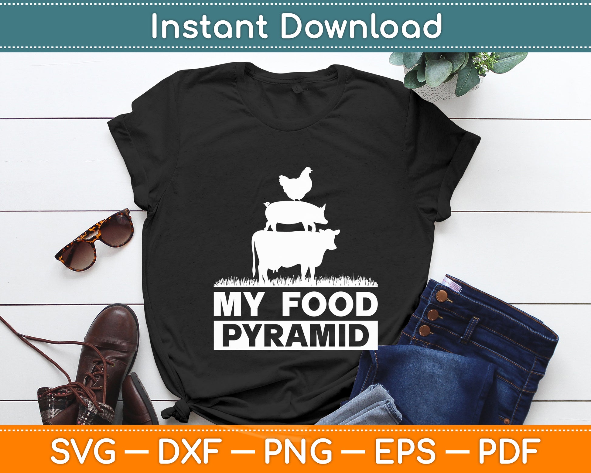 My Food Pyramid Cow Pig Chicken Retro Funny Svg Cutting File – artprintfile