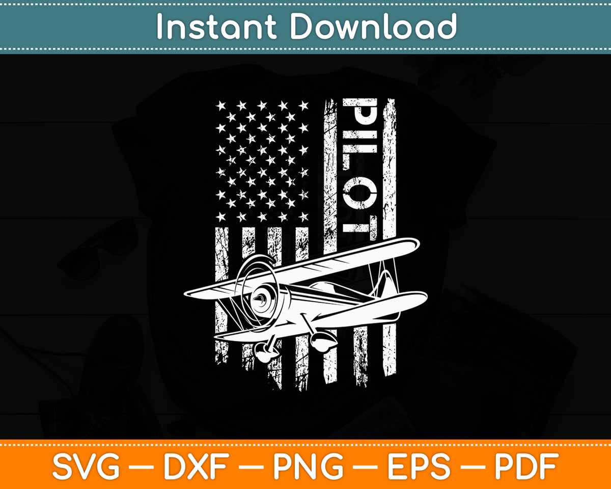 Pilot American Flag Airplane Design Aviation Svg Cutting File ...
