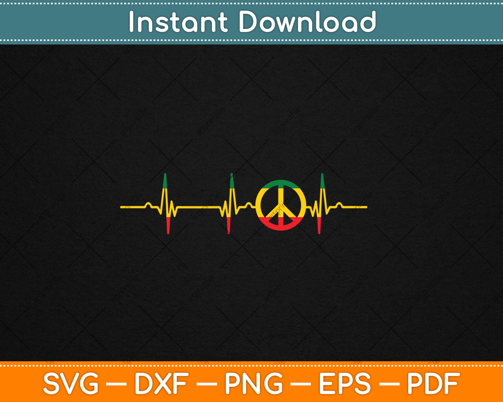 Reggae Peace Hippie Heartbeat ECG Pulse Rasta Reggae Music Svg File ...