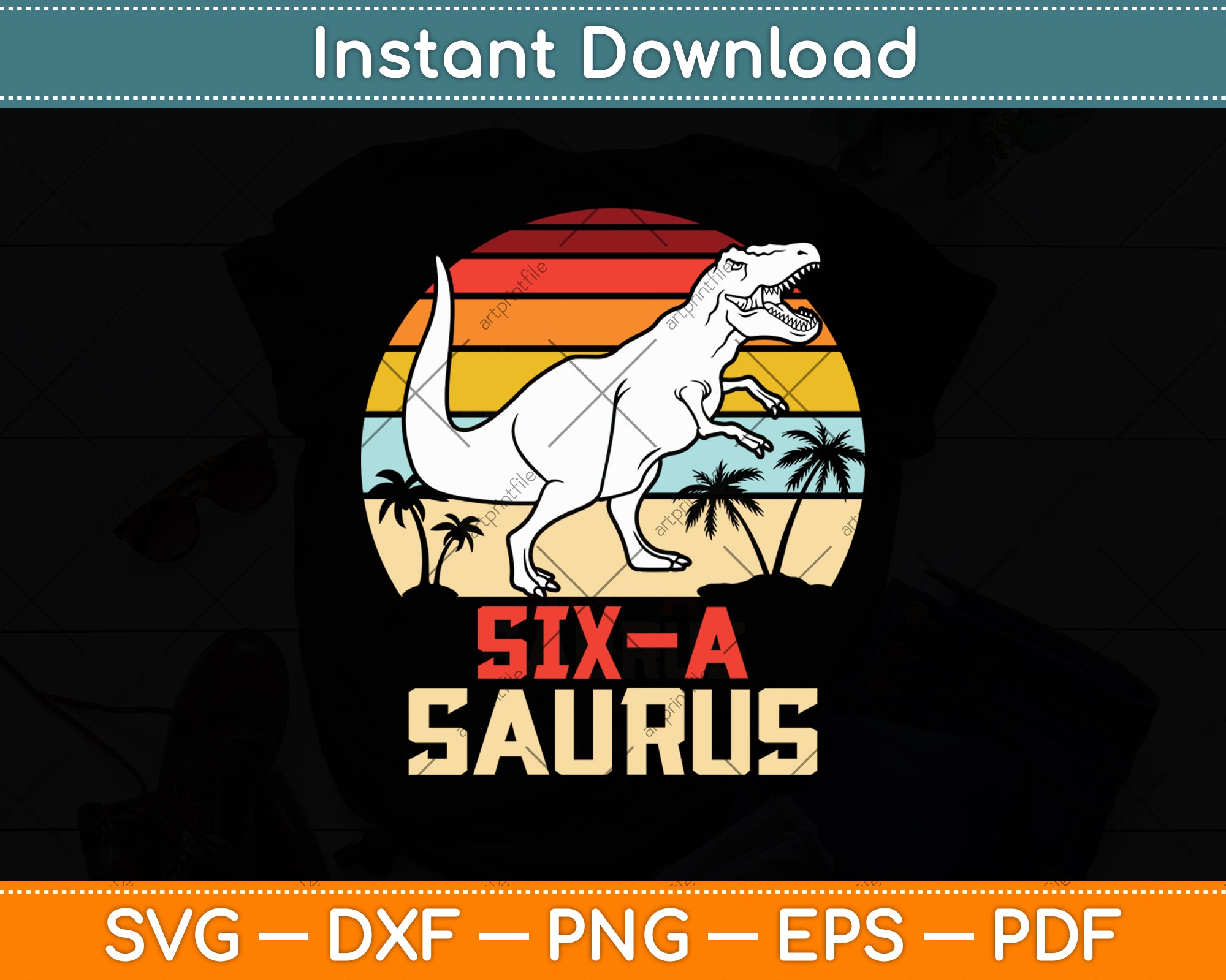 Kids 6 Year Old Dinosaur Birthday 6th T Rex Dino Six Saurus Svg File ...