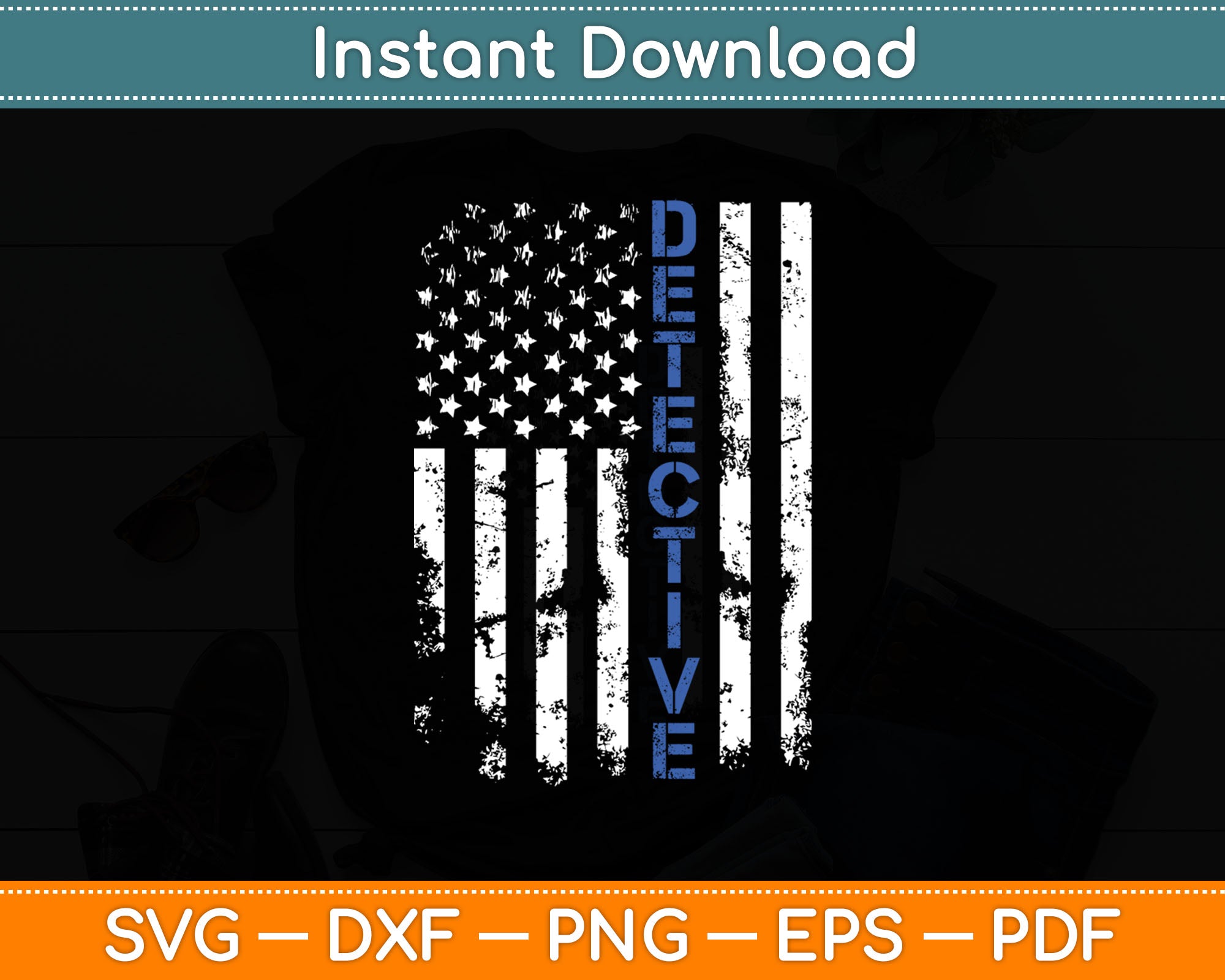 Thin Blue Line Flag American Detective Svg Digital Cutting File ...