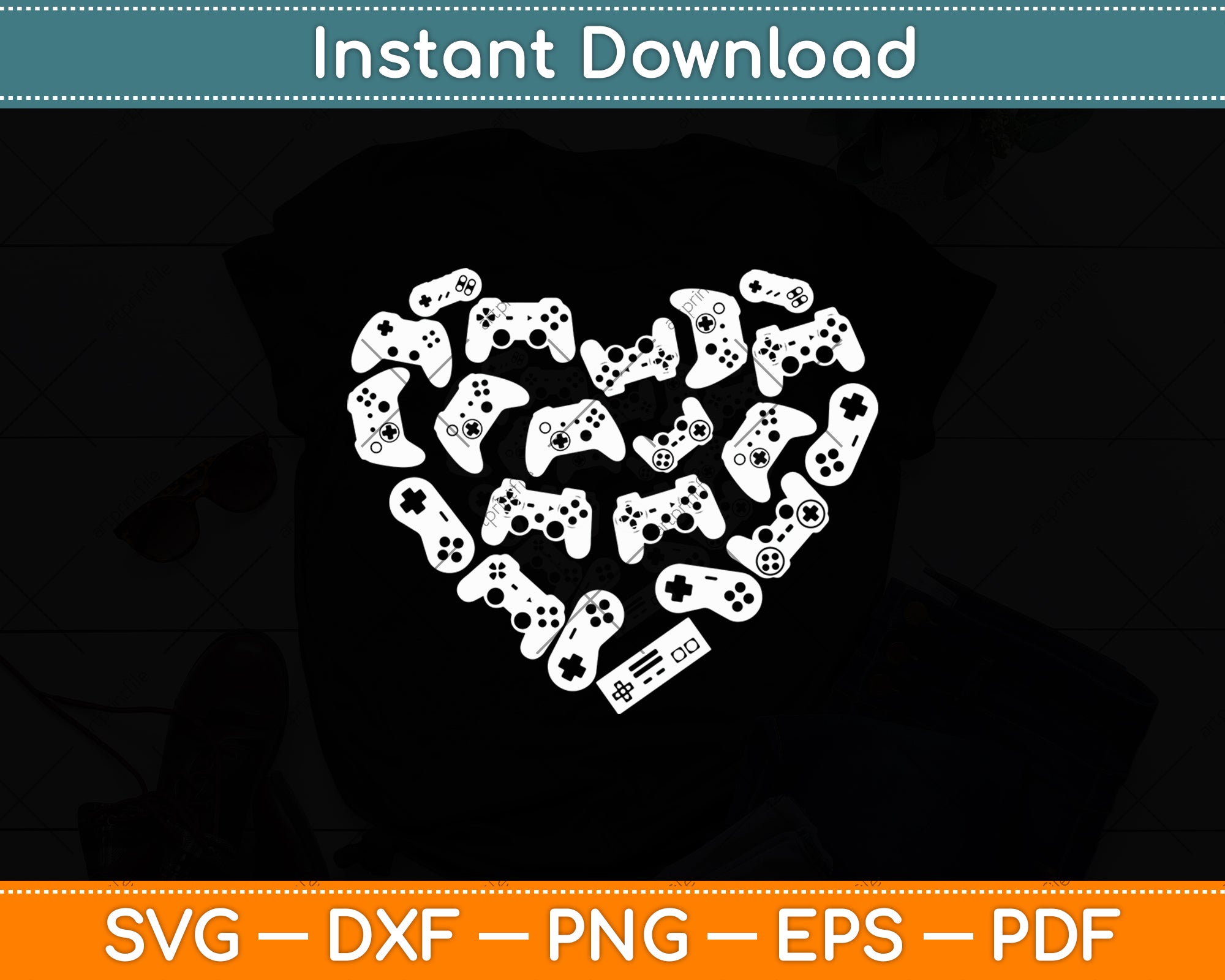 Video Gamer Heart of Controllers Valentine's Day Svg Digital Cut File ...