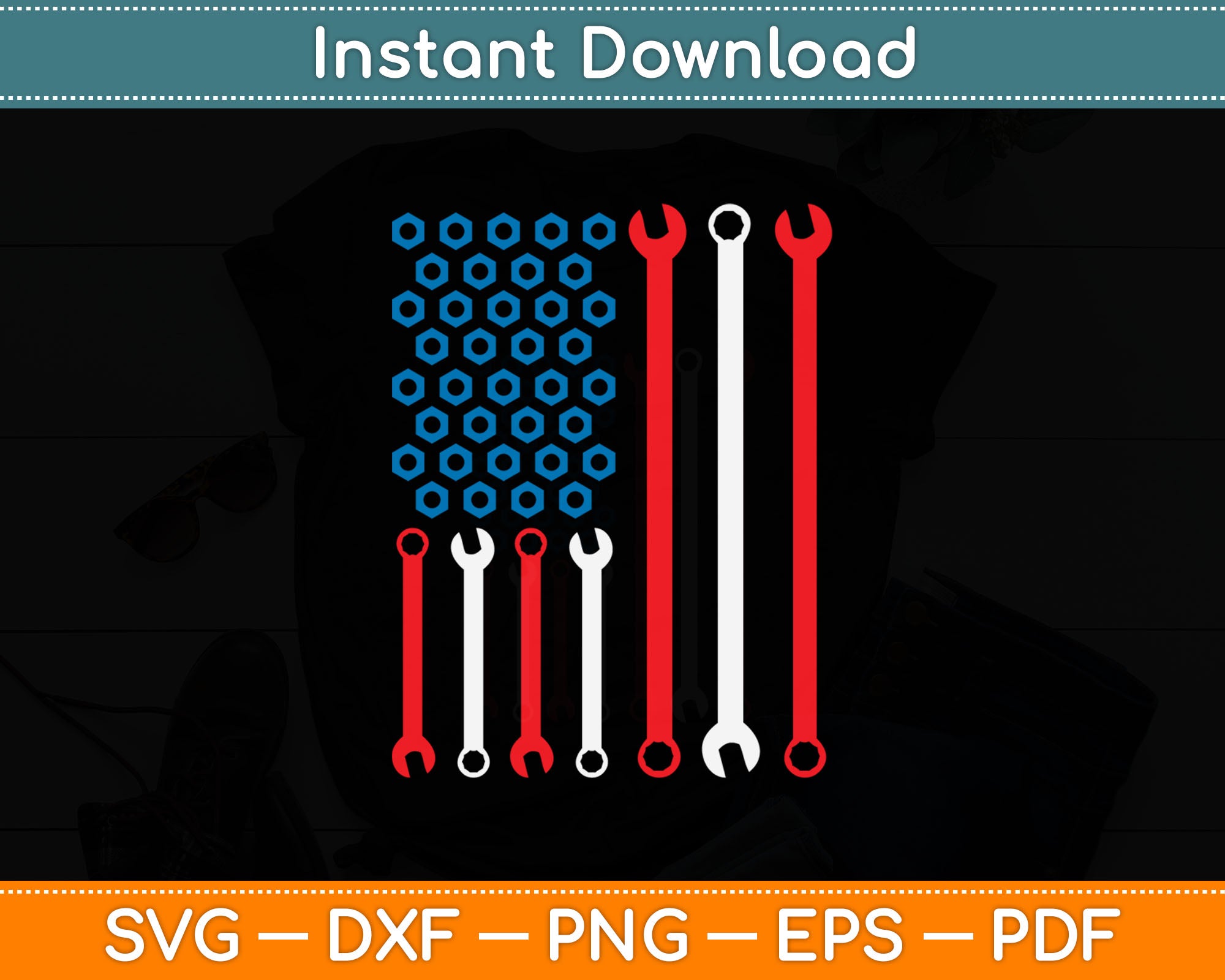 Wrench Flag Vintage Fathers Day Patriotic Mechanic Dad Svg Cut File ...