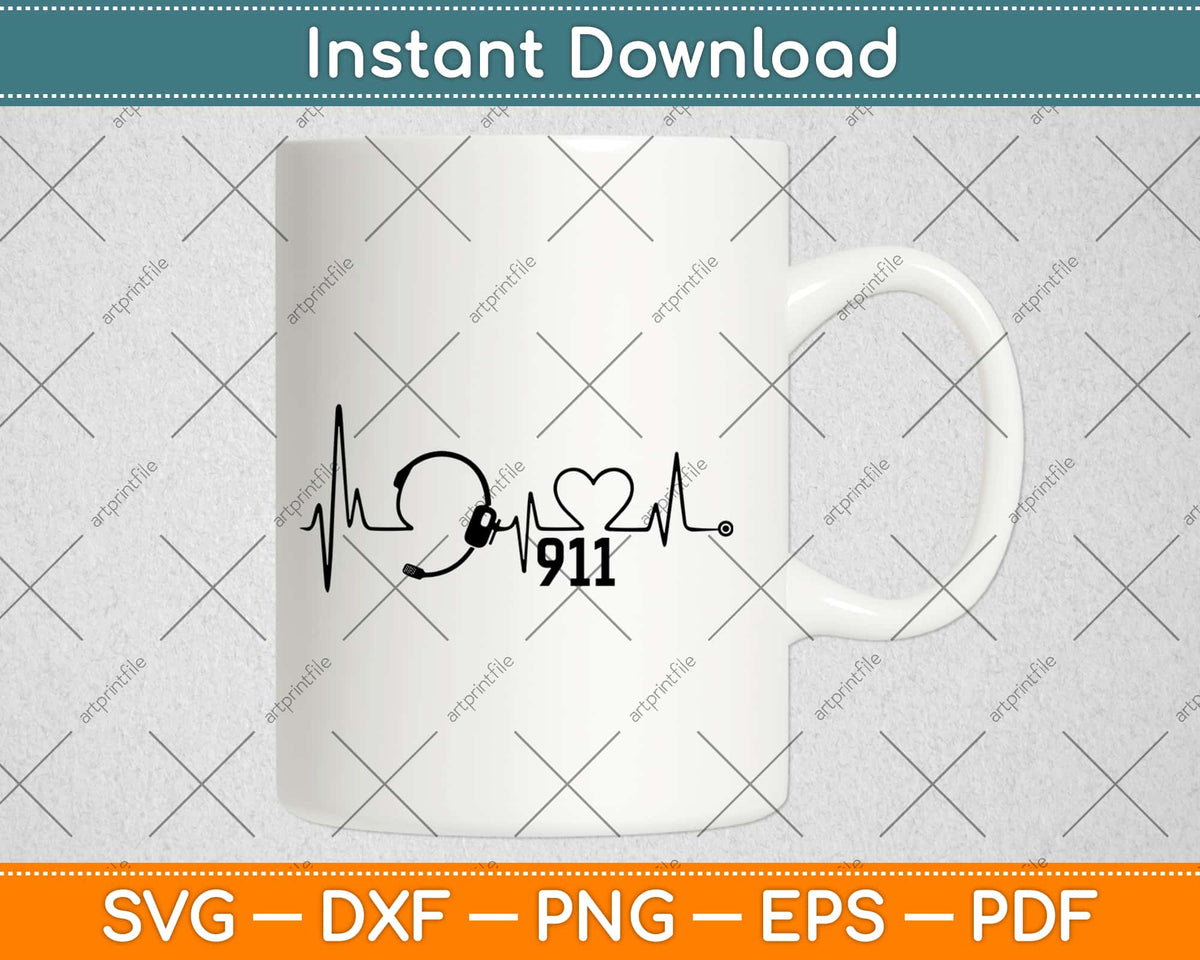 911 Dispatcher Heartbeat Headset Svg Design Digital Cut File Instant ...