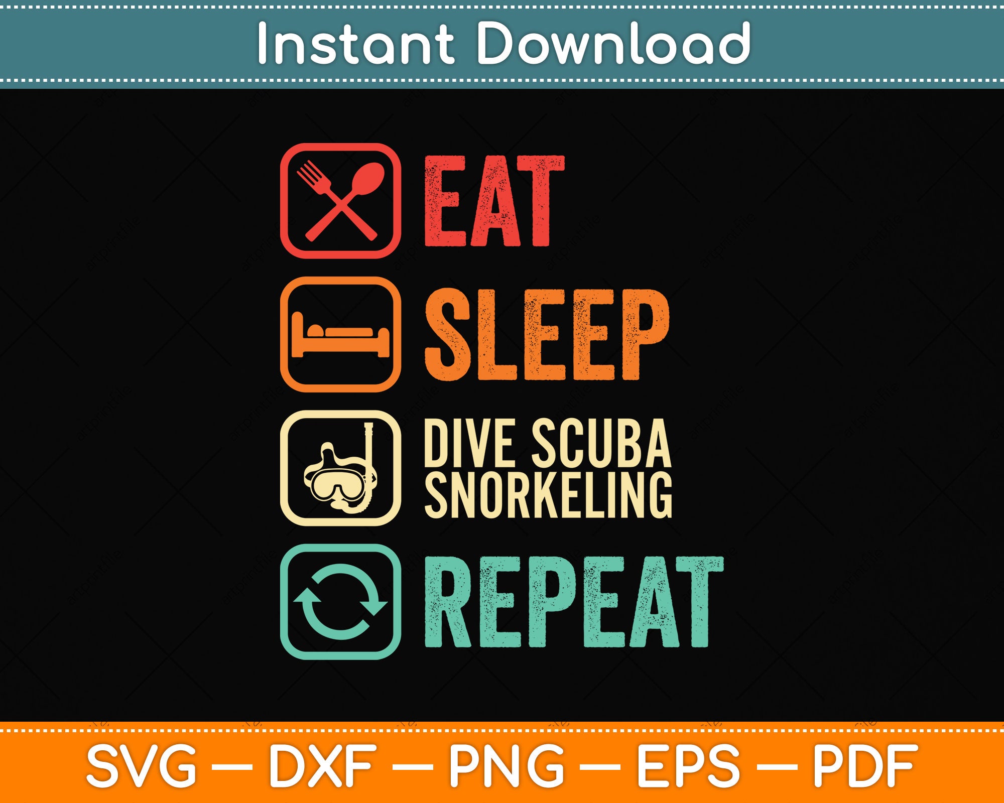 Eat Sleep Dive Scuba Snorkeling Repeat Scuba Diving Svg Cutting File ...