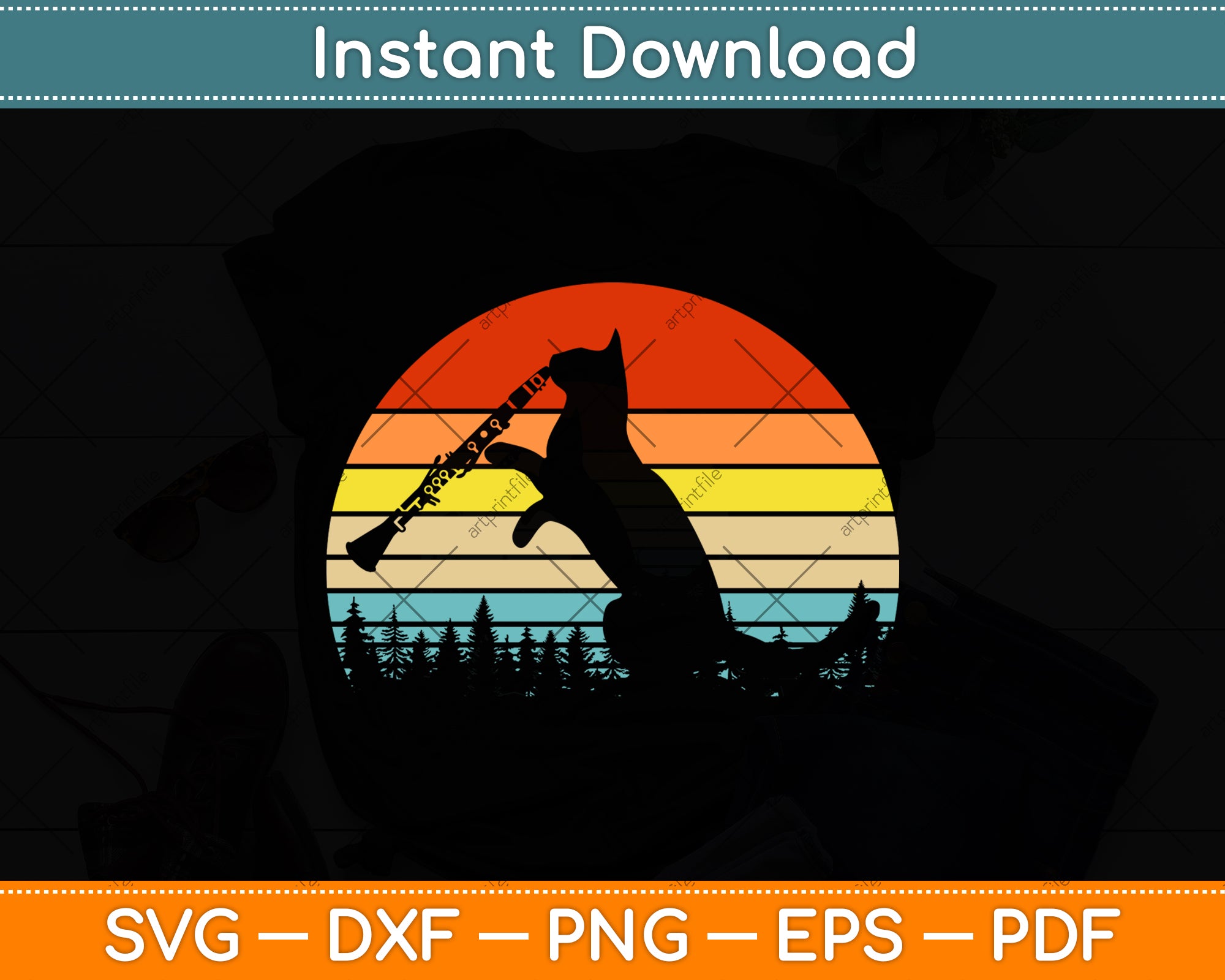 Funny Clarinet Cat Clarinet Player Musician Retro Vintage Svg File ...