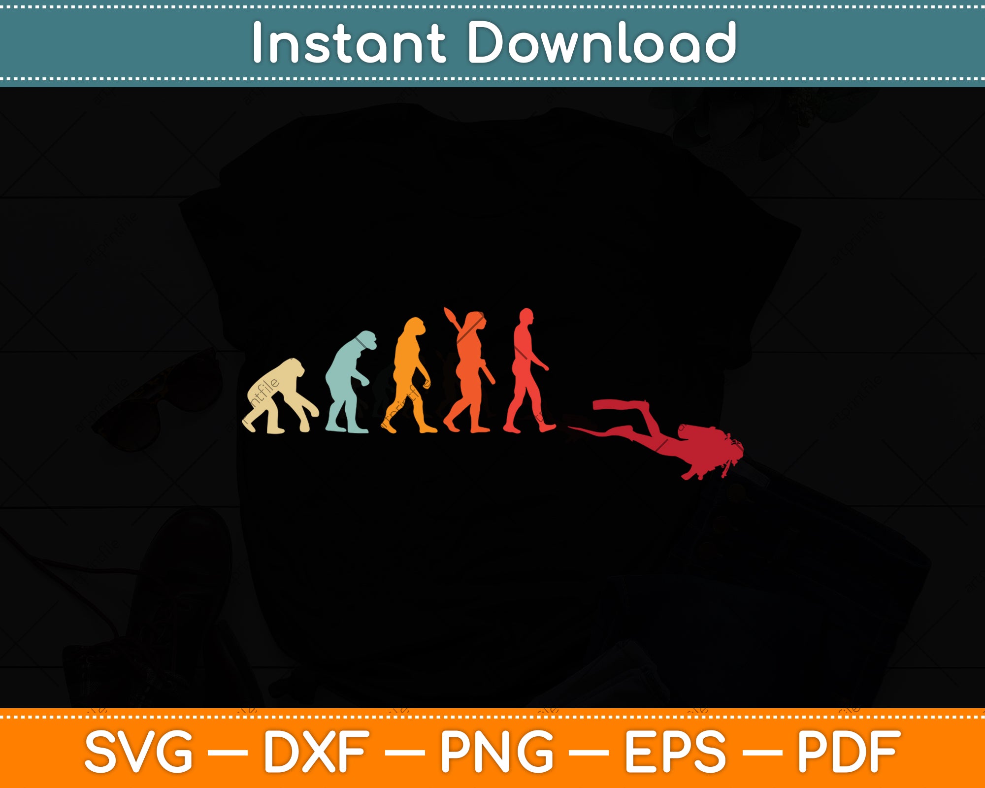 Vintage Retro Diving Evolution Svg Cutting File – artprintfile