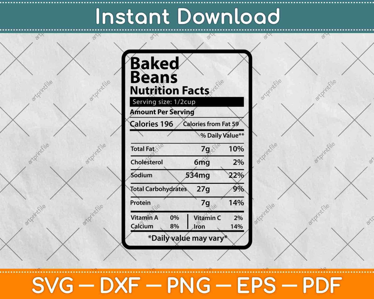 Baked Beans Nutrition Facts Funny Thanksgiving Svg Png Dxf File ...