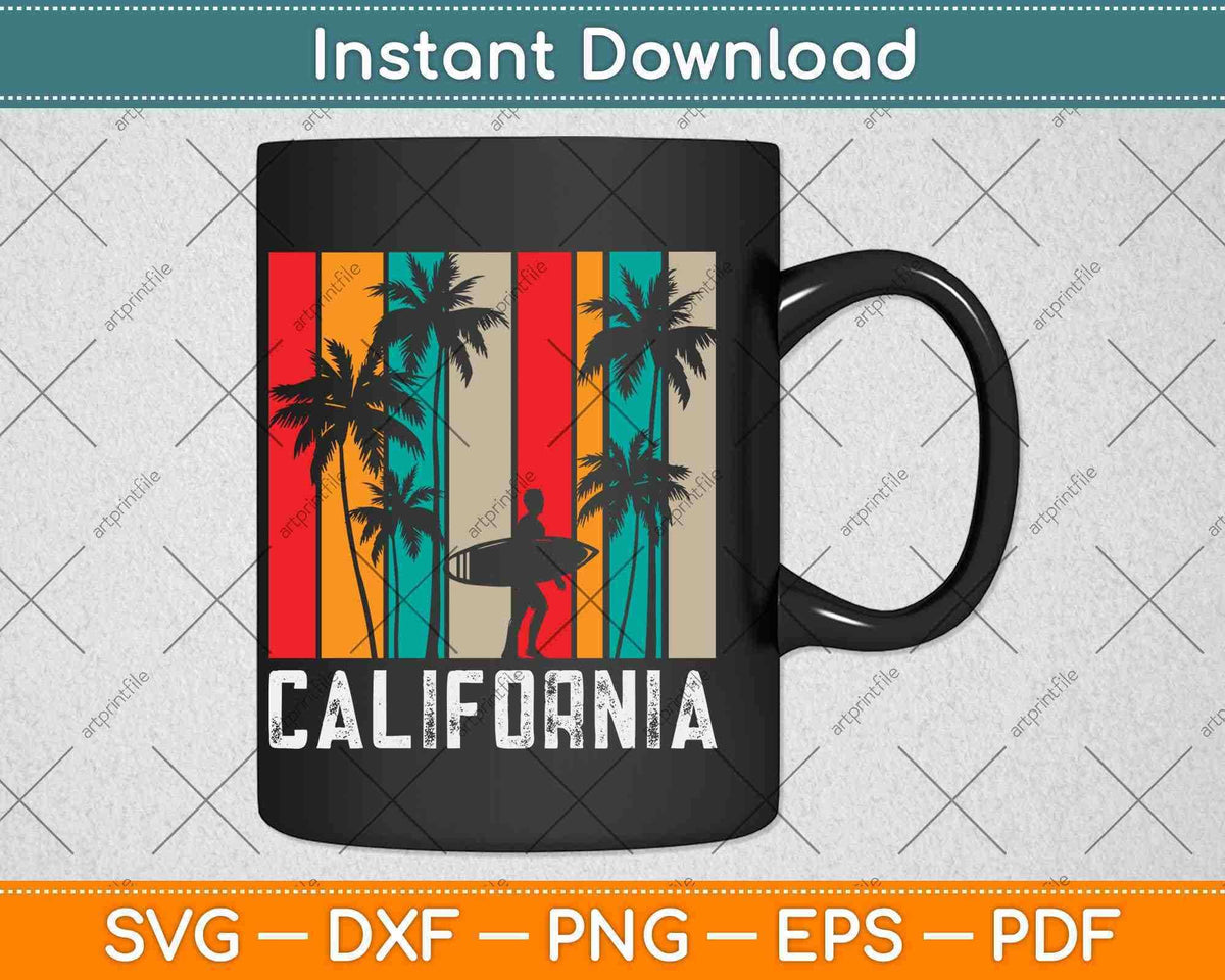 California Retro Surf Vintage Van Surfer Surfing Svg Png Dxf File ...