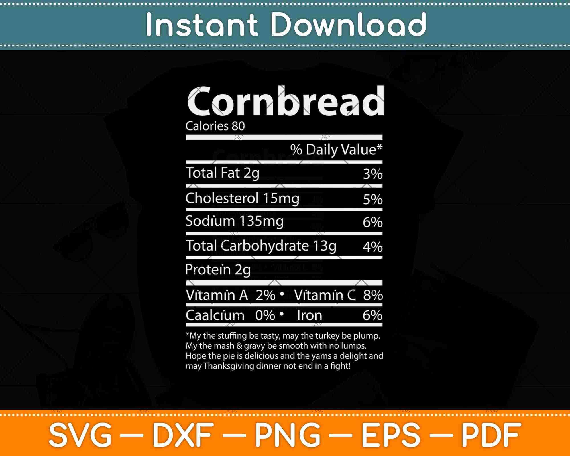 Cornbread Nutrition Facts Funny Thanksgiving Food Svg Png Dxf File ...