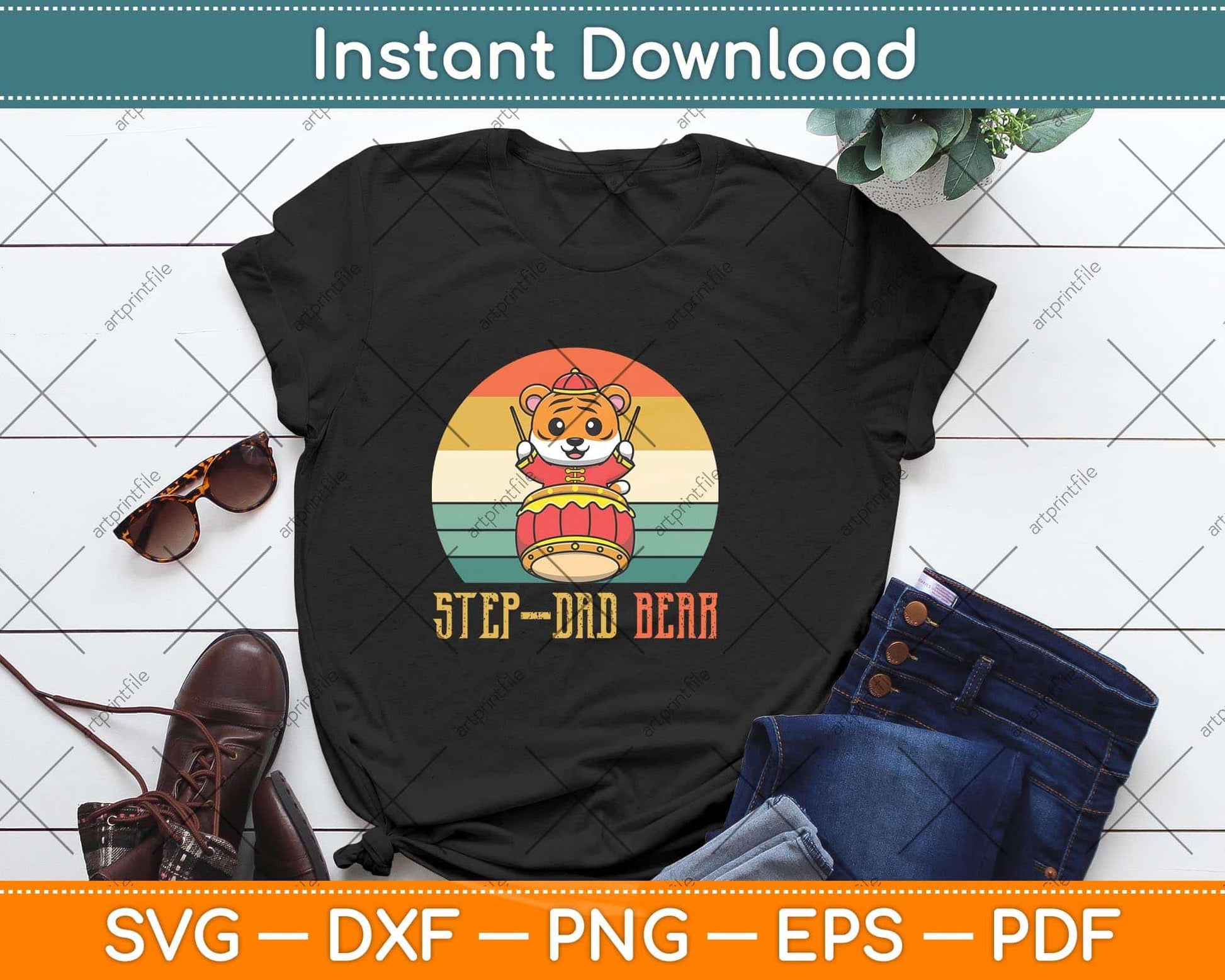 Cute Step-Dad Bear Vintage Father's Day Svg Cutting File – artprintfile