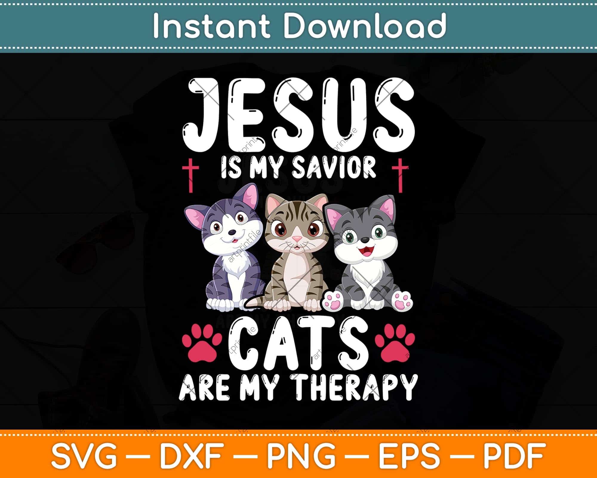 Funny Jesus Is My Savior Cats Are My Therapy Christian Svg Cut File ...