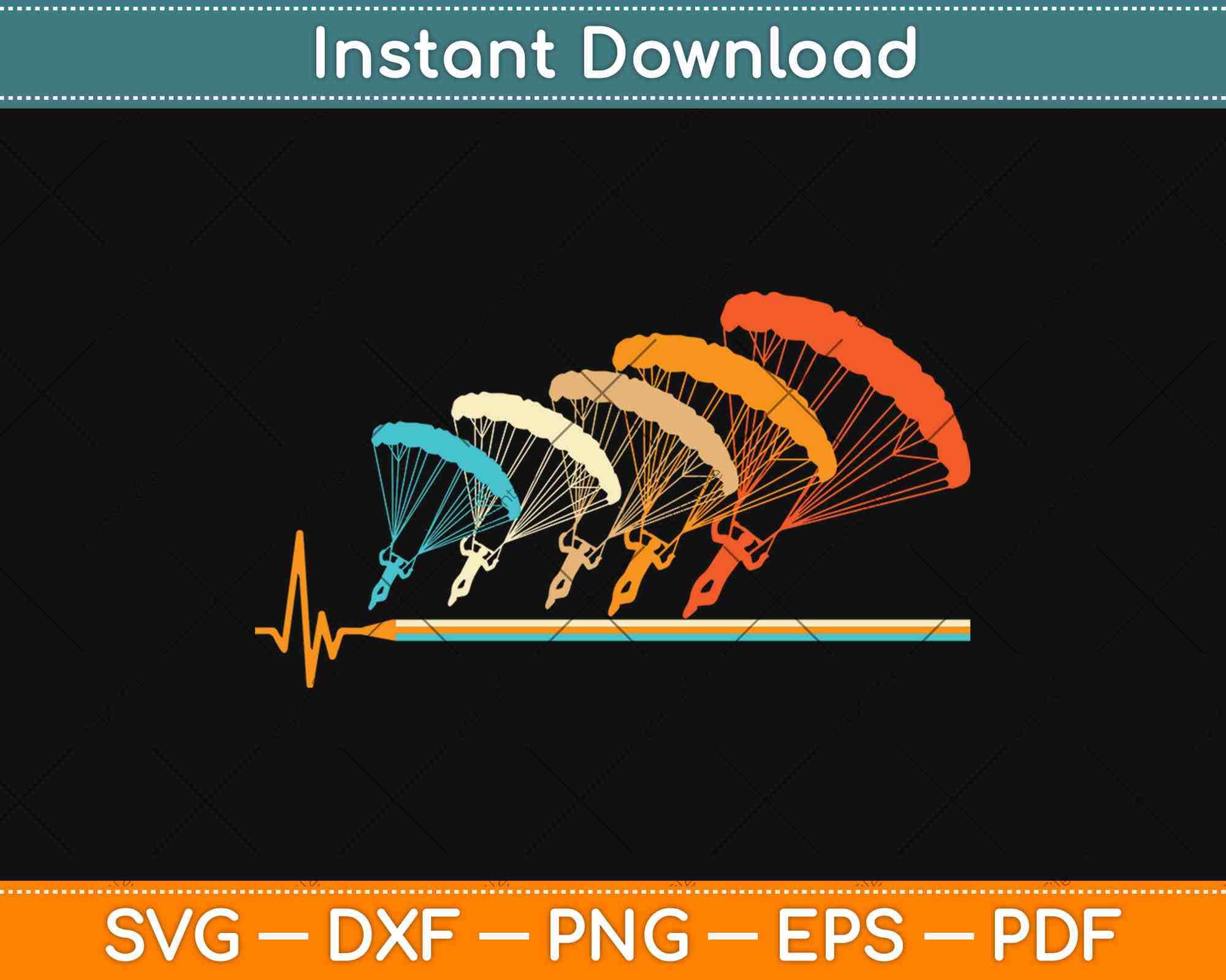 Parachute Heartbeat Love Skydiving Svg Png Dxf Digital Cutting File ...