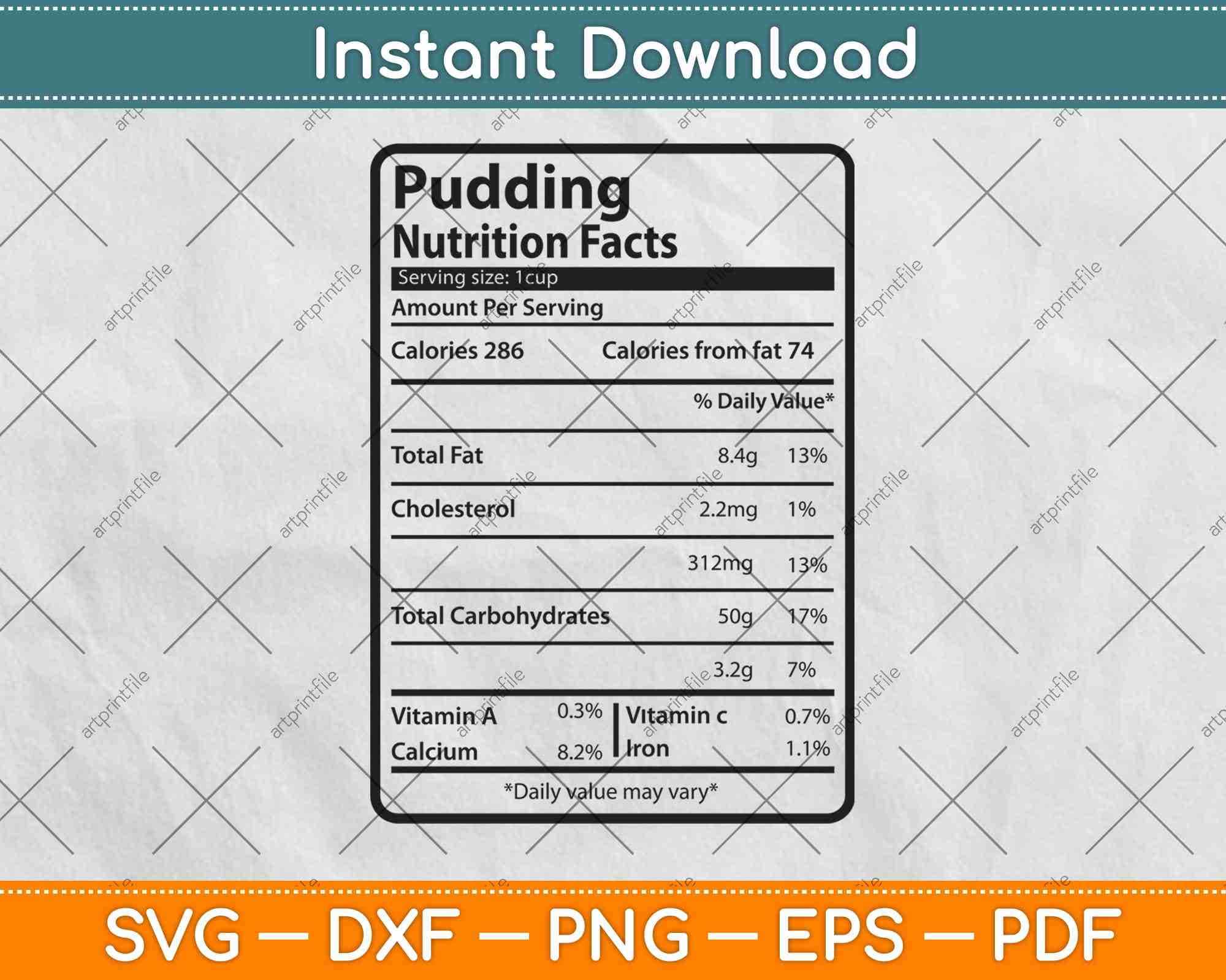 Pudding Nutrition Facts Thanksgiving Svg Png Dxf Cutting File ...