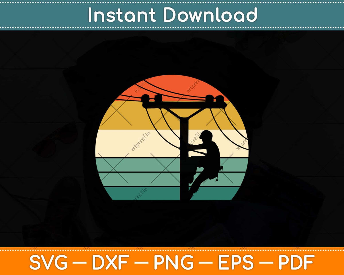 Vintage Retro Lineman Line Worker Utility Pole Svg Cutting File ...